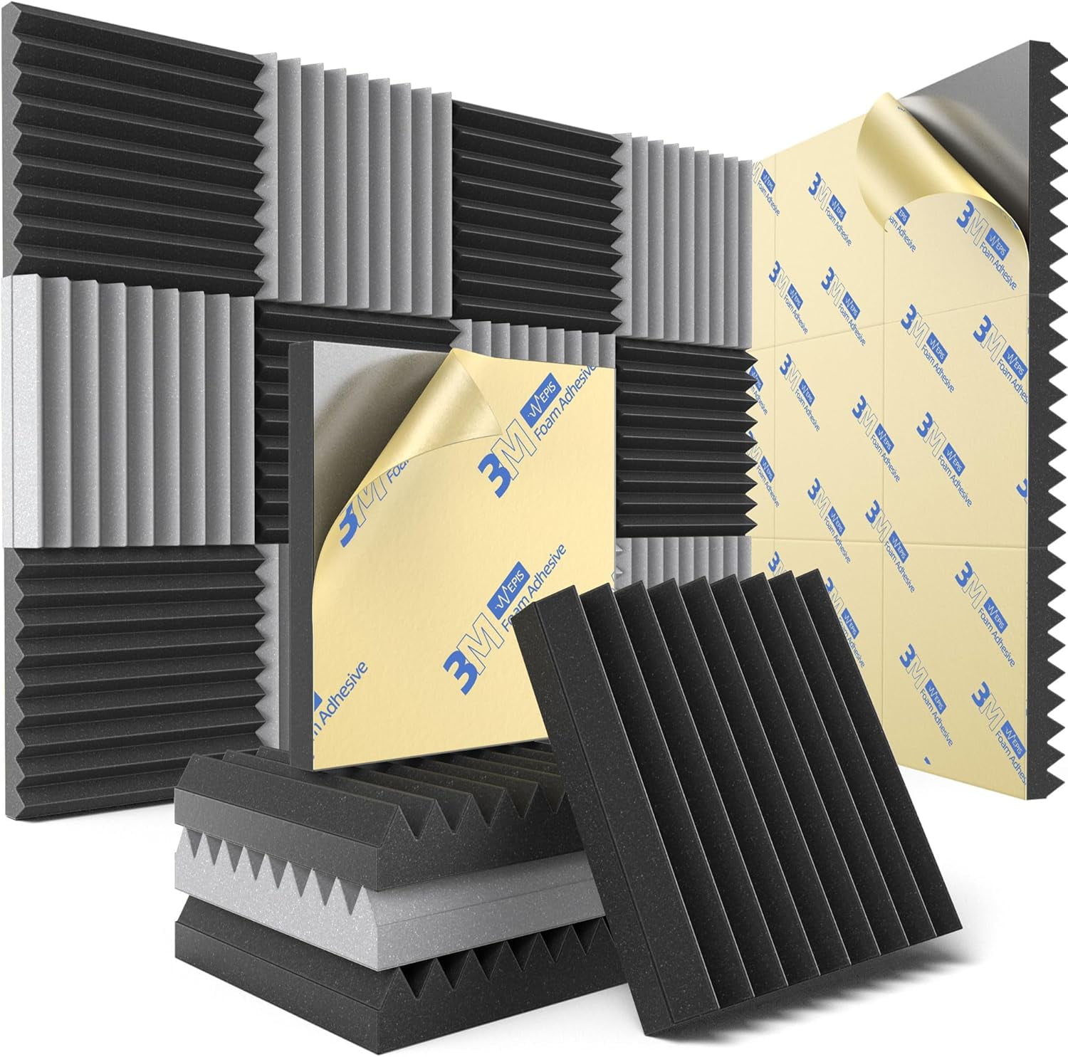 12 Pack Sound Proof Foam Panels for Wall with Self Adhesive, 2" X 12" X ...