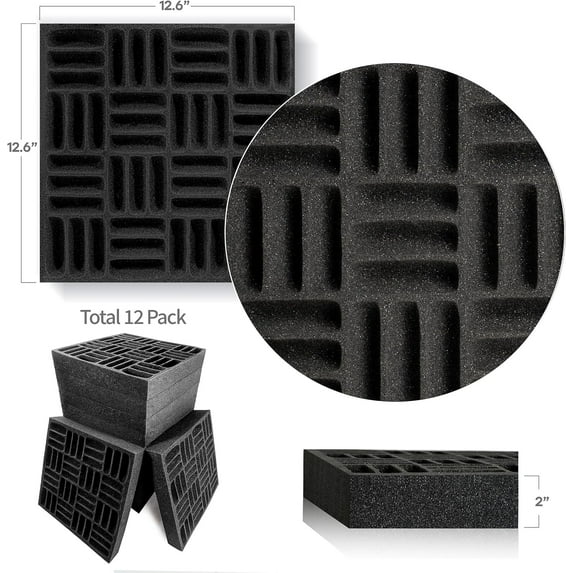 12 Pack Sound Proof Foam Panels for Walls, 12.6x12.6x2 Inches Grid ...