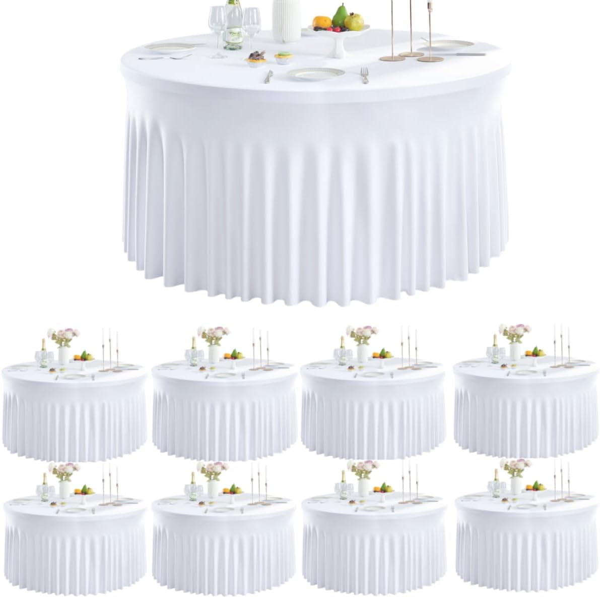 12 Pack Spandex Black Round Tablecloths for 72in Table Stretchy 132inch ...