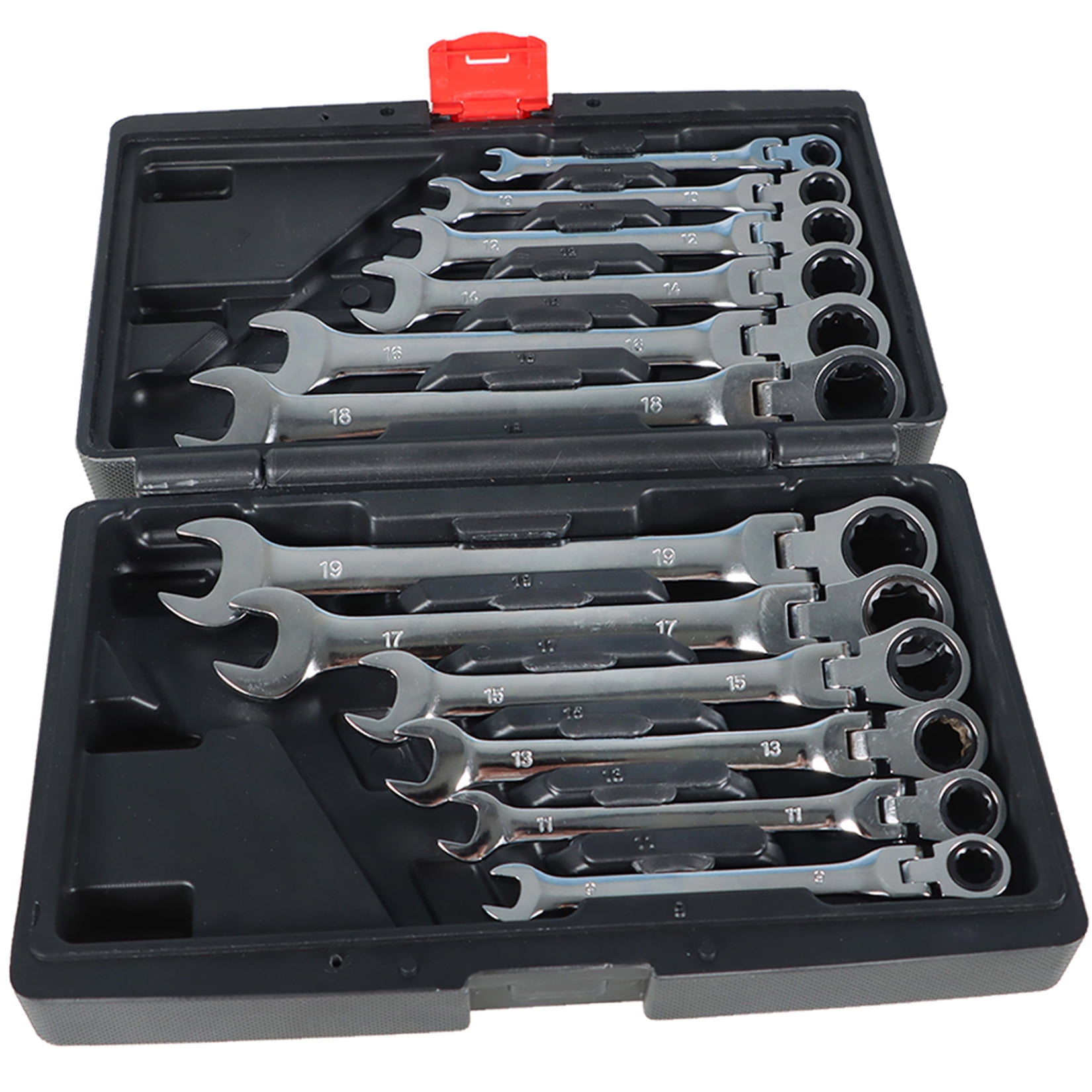 12 Pack Spanner Tool Set, 8-19mm Metric 180 Degree Pivoting Flex Head ...