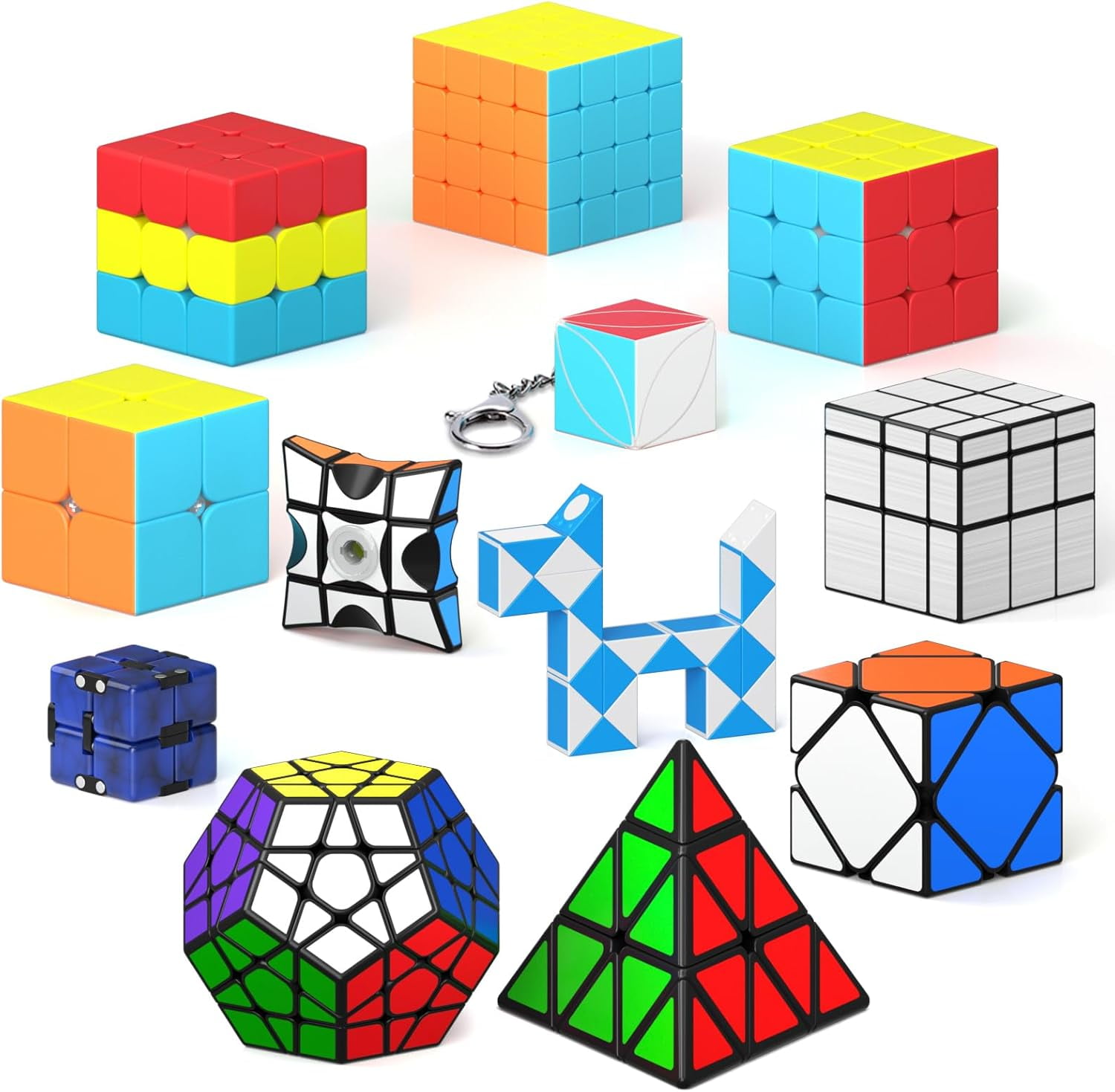 12 Pack Speed Cube Set Puzzle Cube Pack, 2x2 3x3 4x4 Pyramid Dodecahedron Mirror Skewb Snake Ivy ...