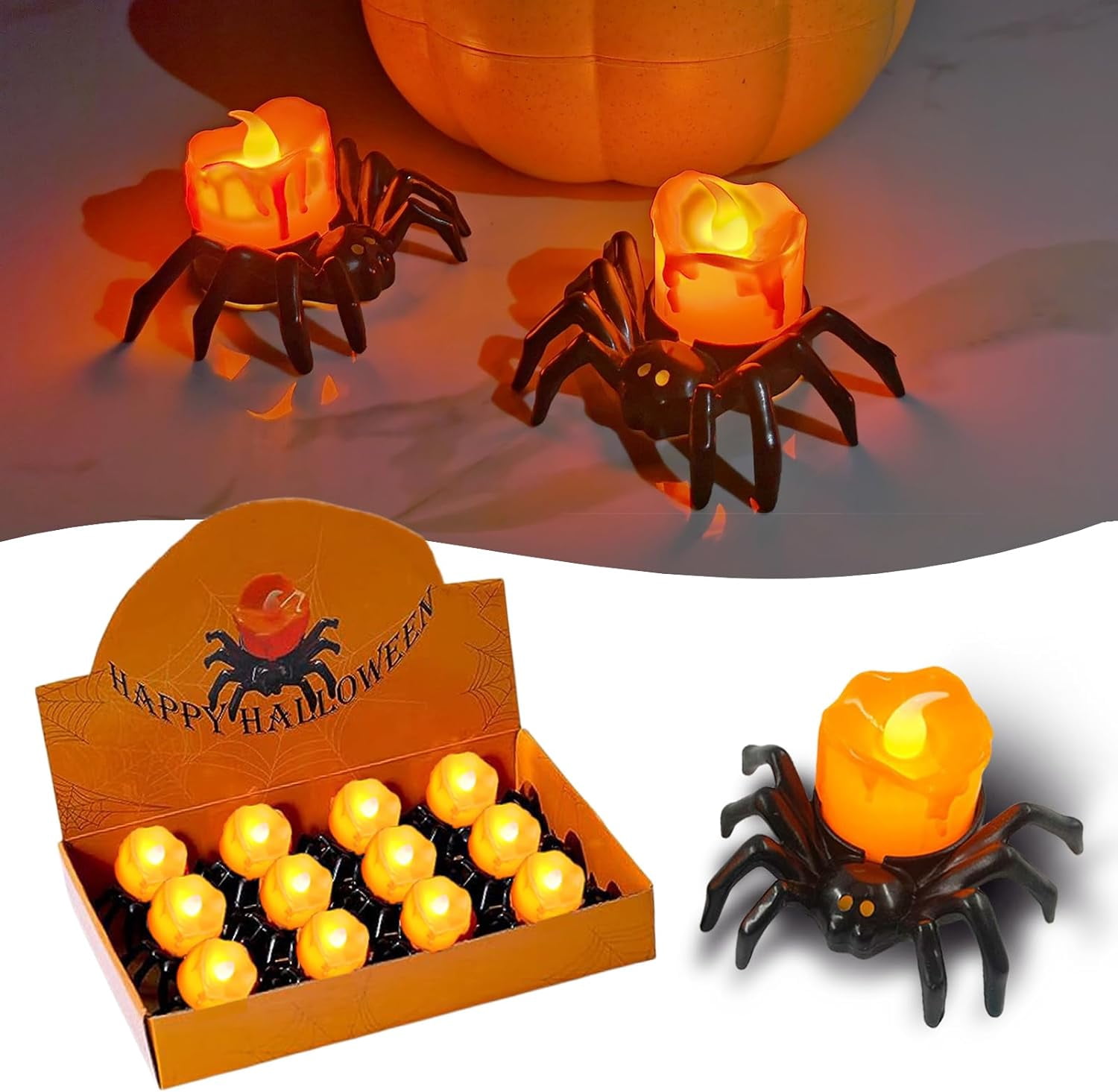 12 Pack Spider Flameless Candles, Halloween Spider Candle Lights ...