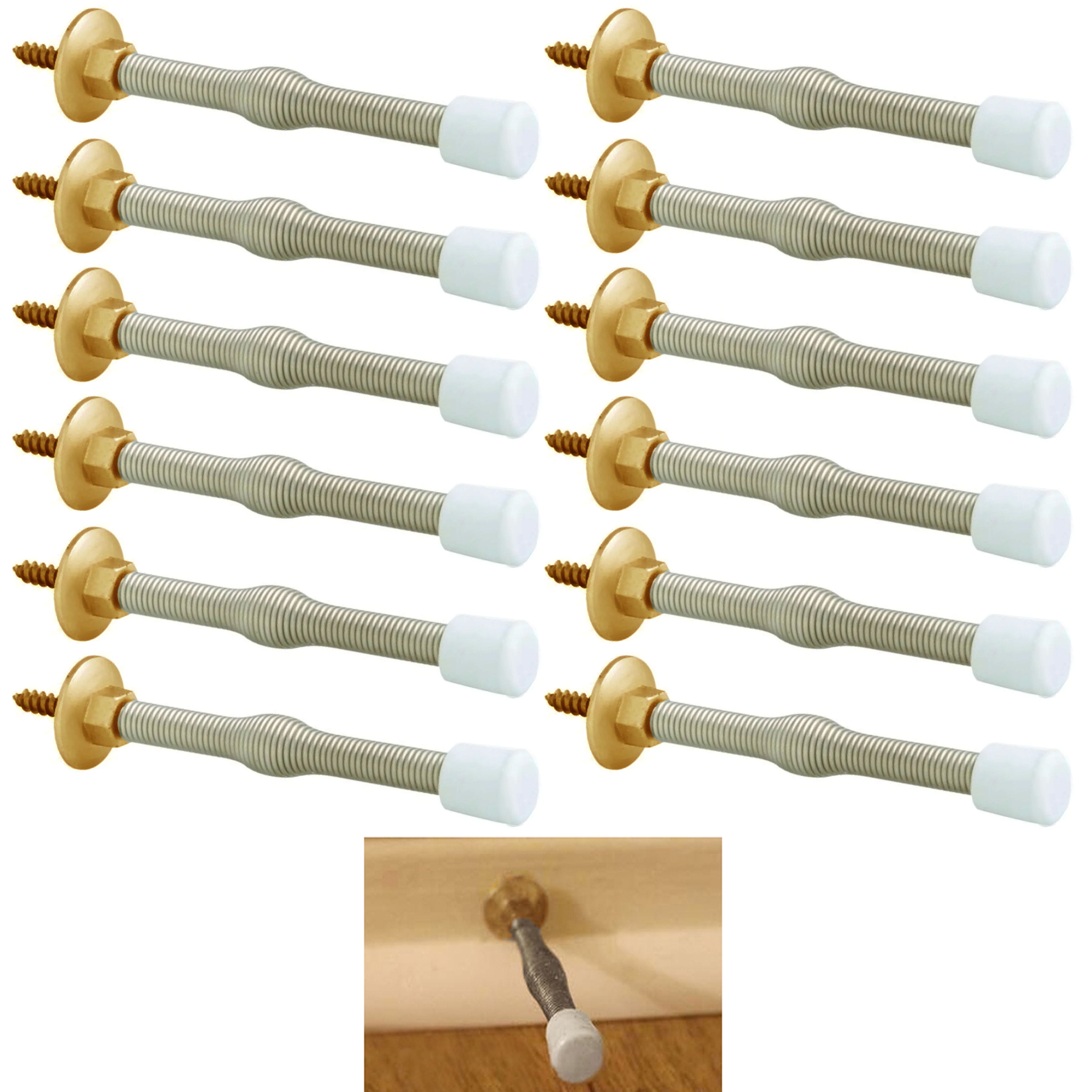 12 Pack Spring Door Stopper with Rubber Bumper Spring Heavy Duty Wall ...