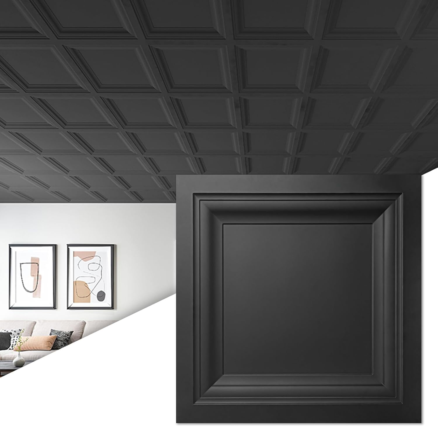 12-Pack Square Black Drop Ceiling Tile 2ft x 2ft, PVC Ceiling Panel 24 ...