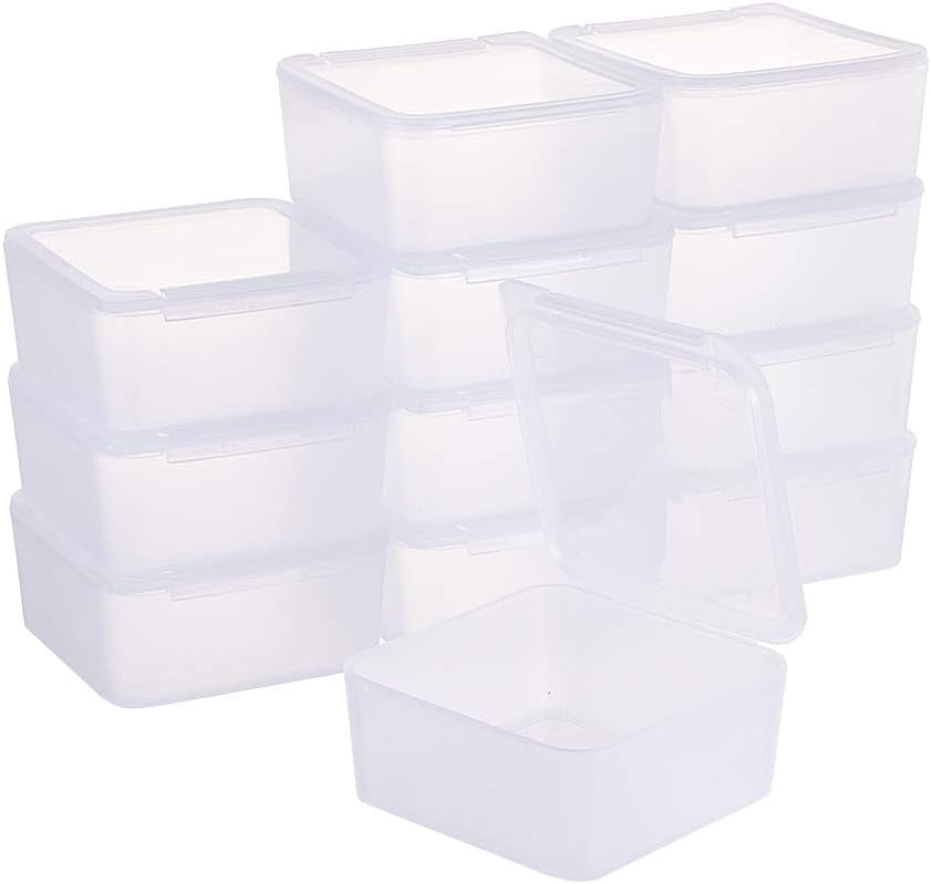 12 Pack Square Frosted Clear Plastic Bead Storage Containers Box Case ...