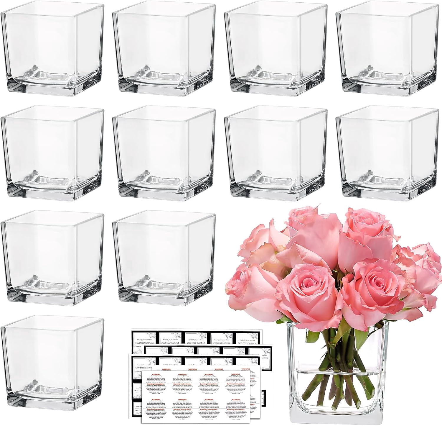 12 Pack Square Glass Vases 3" x 3" x 3" Clear Cube Flower Vases for ...