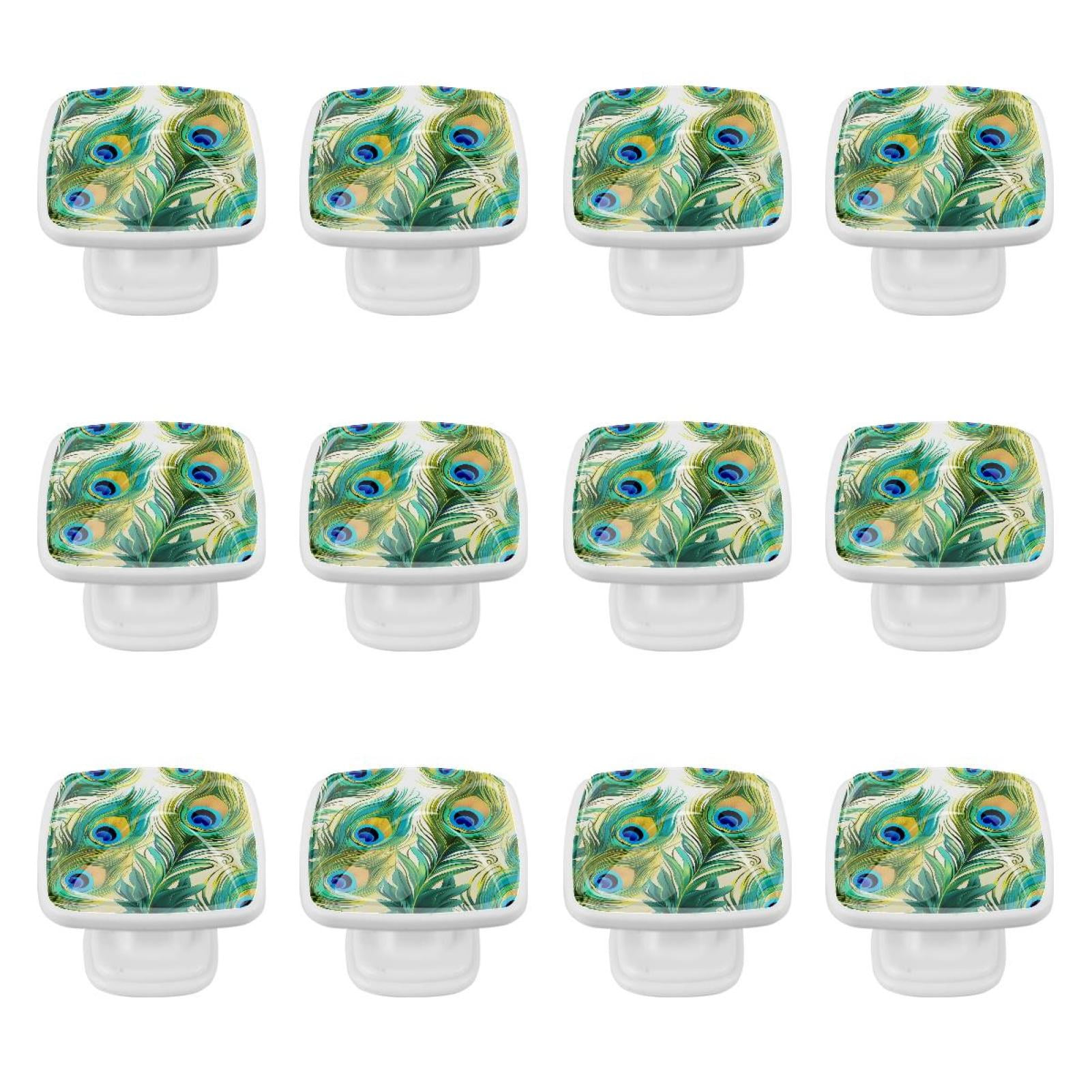 12 Pack Square Kitchen Cabinet Knobs, Peacock Feather Drawer Pulls ...