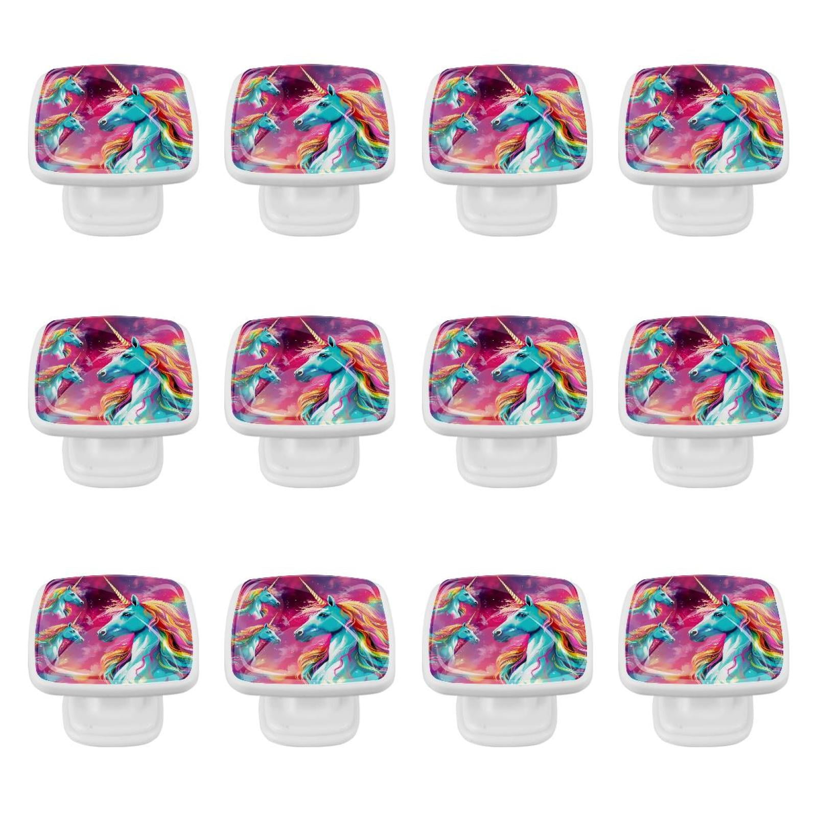 12 Pack Square Kitchen Cabinet Knobs, Rainbow Unicorn Drawer Pulls ...