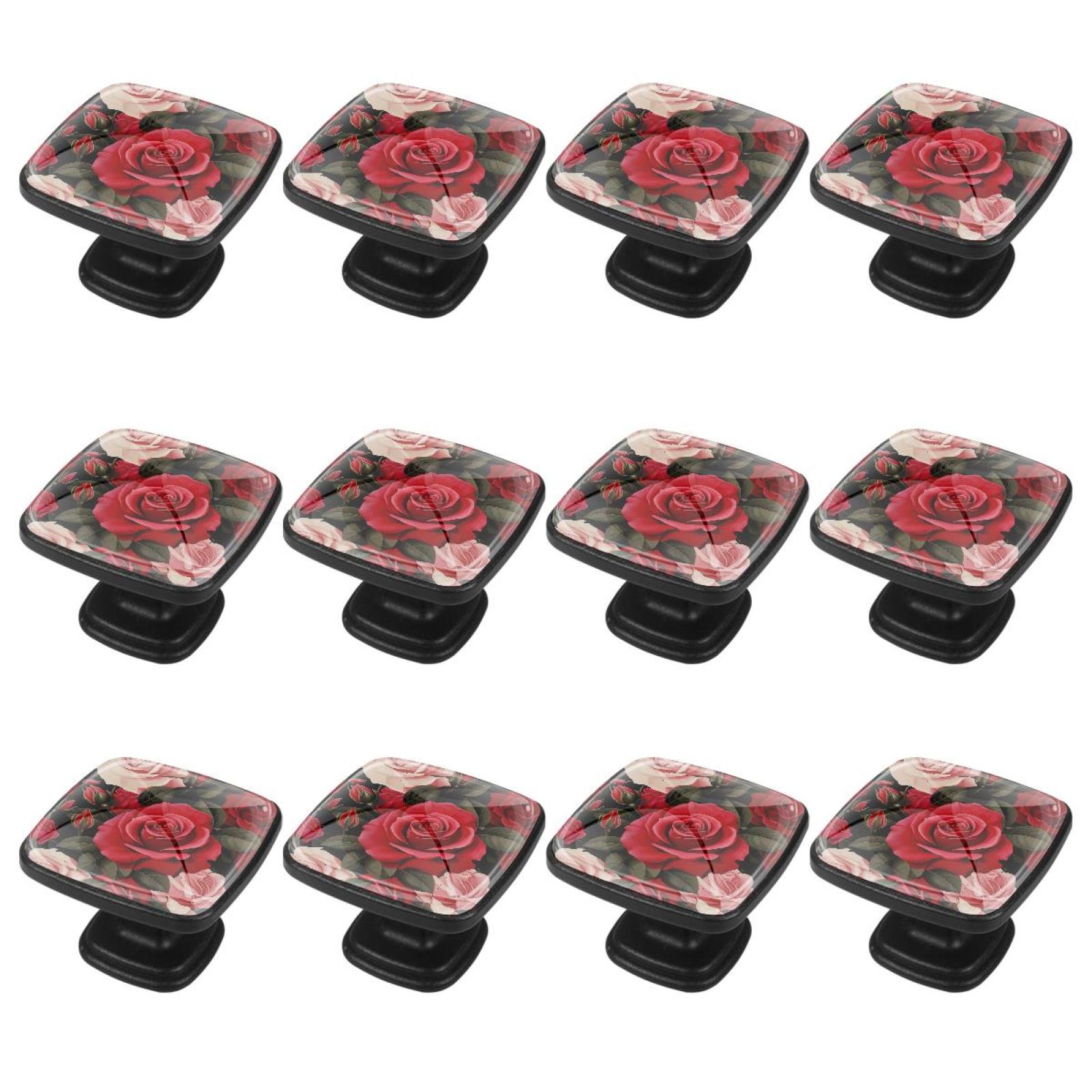 12 Pack Square Kitchen Cabinet Knobs, Rose Drawer Pulls, Cabinet ...