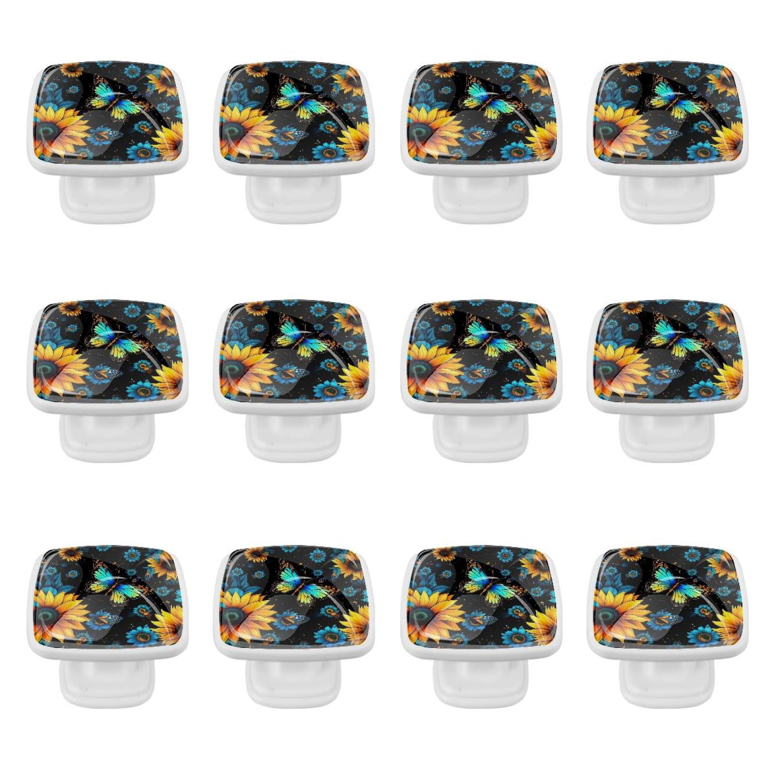 12 Pack Square Kitchen Cabinet Knobs, Starry Night Sunflower Butterfly ...