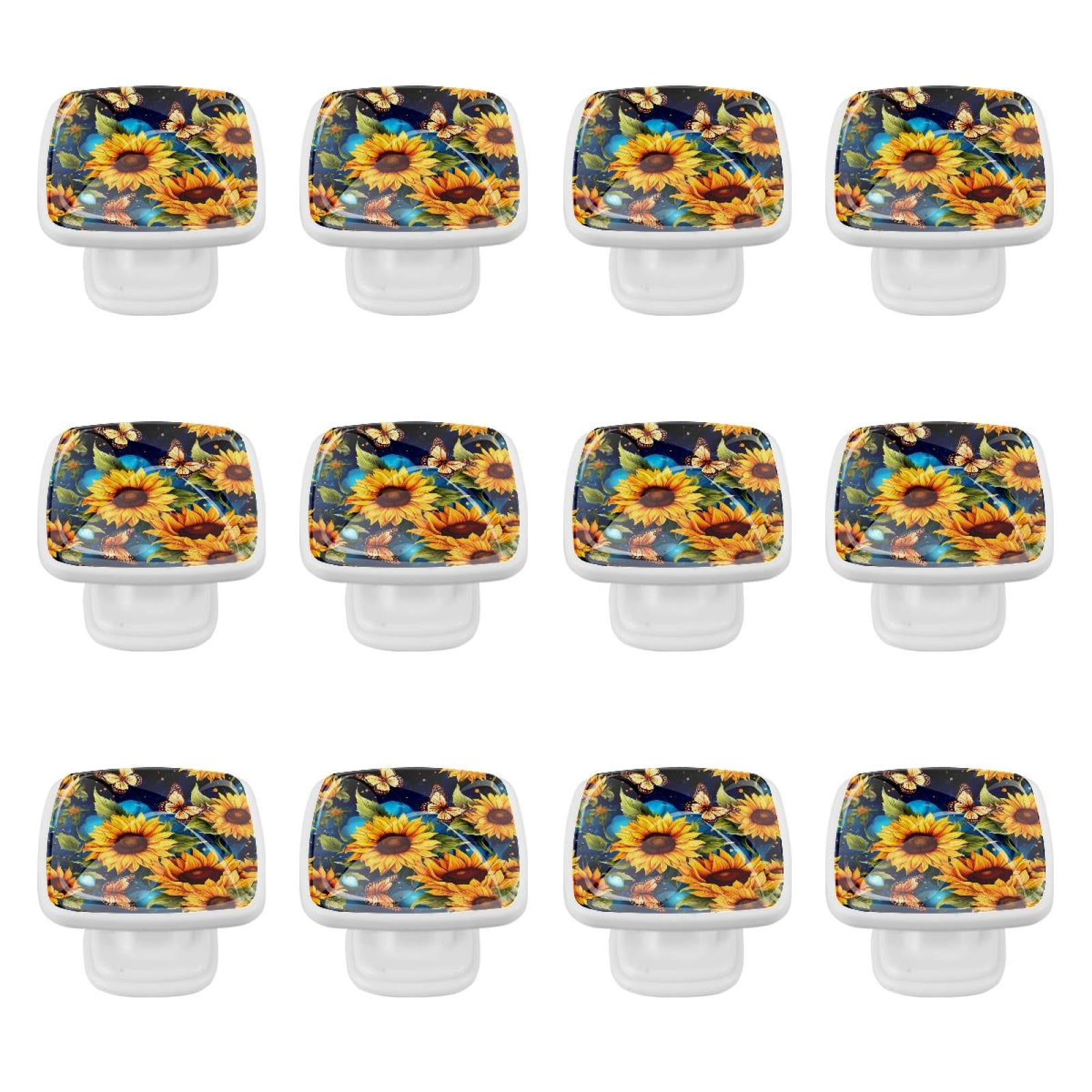 12 Pack Square Kitchen Cabinet Knobs, Starry Night Sunflower Butterfly ...