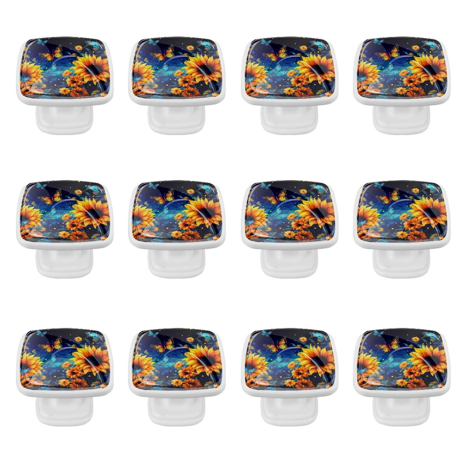 12 Pack Square Kitchen Cabinet Knobs, Starry Night Sunflower Butterfly ...