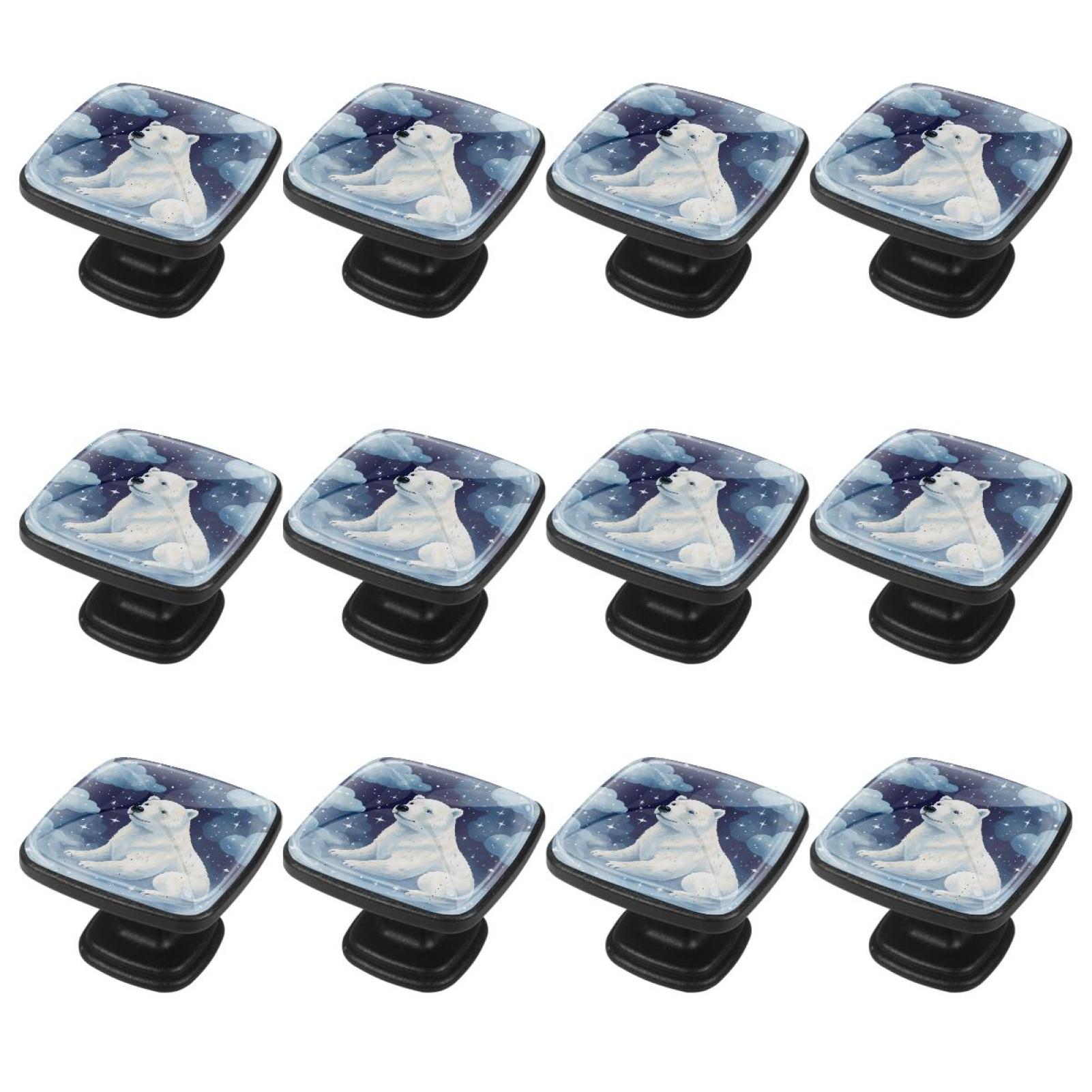 12 Pack Square Kitchen Cabinet Knobs, Starry Polar Bear Drawer Pulls ...