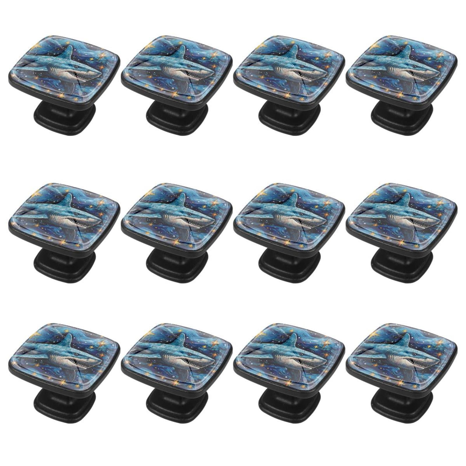 12 Pack Square Kitchen Cabinet Knobs, Starry Sky Shark Drawer Pulls ...