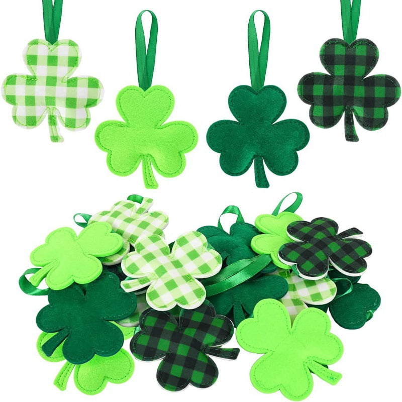12 Pack St. Patrick Day Shamrocks Ornament for Tree Fabric Green 3D ...
