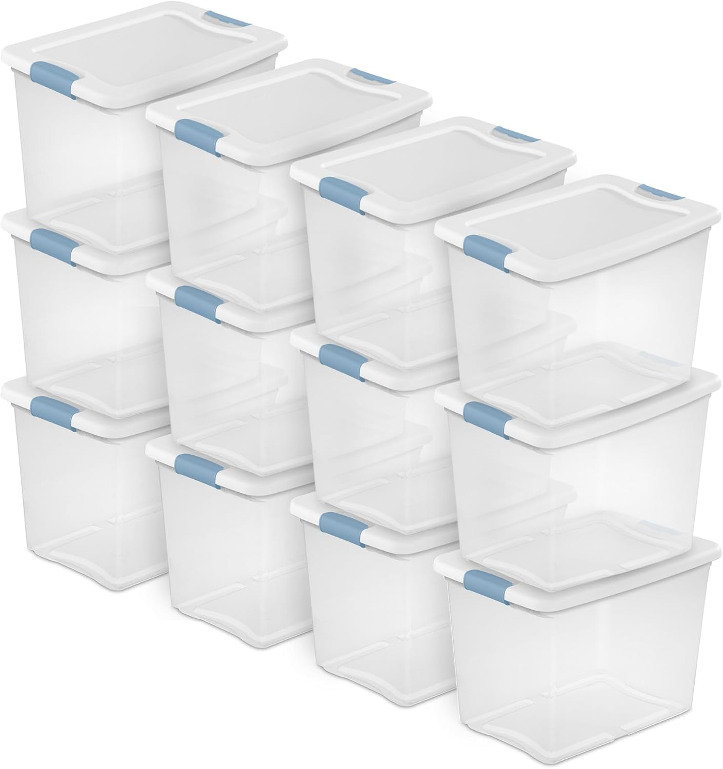 12-Pack Stackable Storage Bin with Lid, Clear Plastic Design, 25 Quart ...