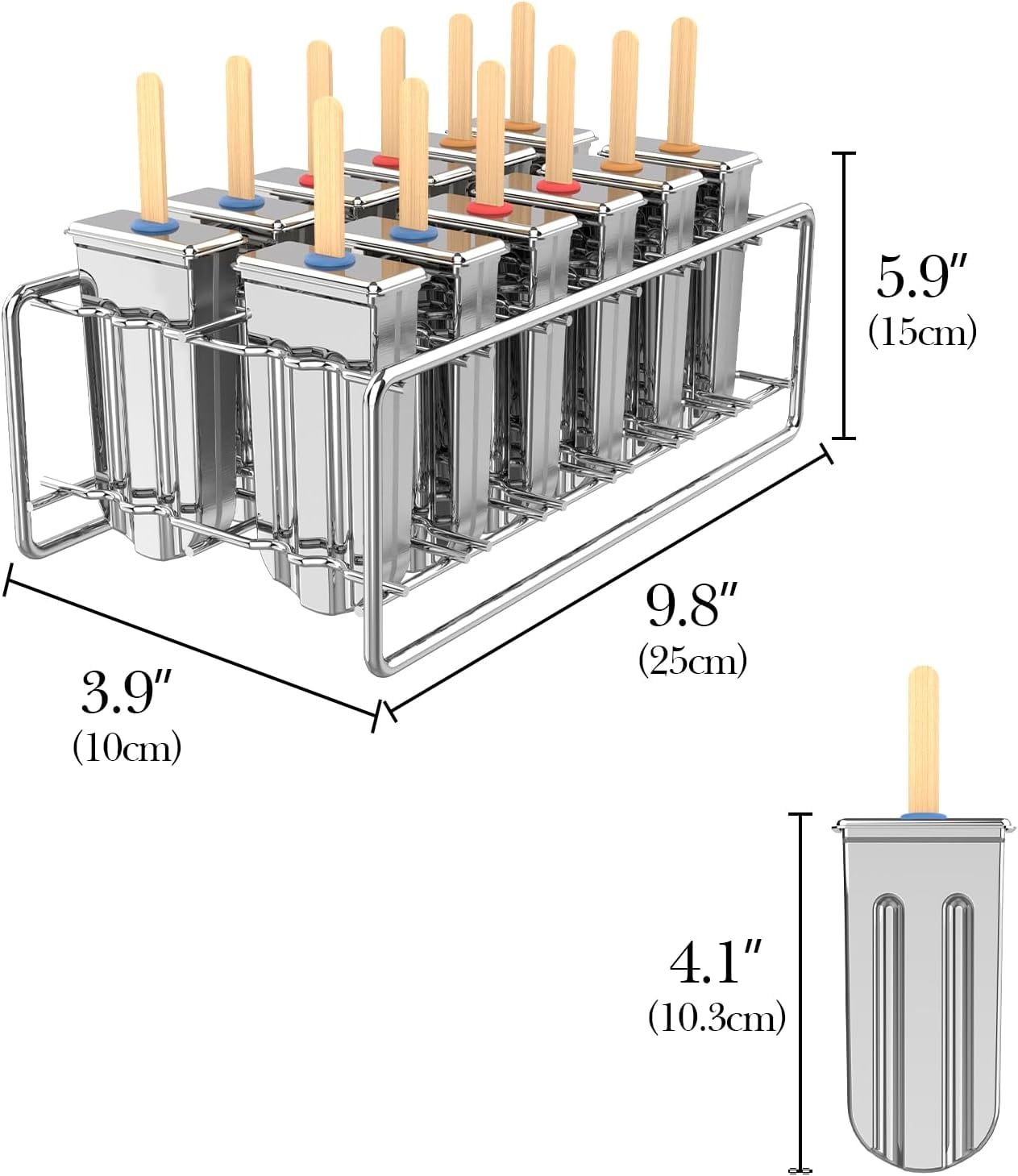 12 Pack Stainless Steel Popsicle Molds with Holder, Reusable Round Fast ...