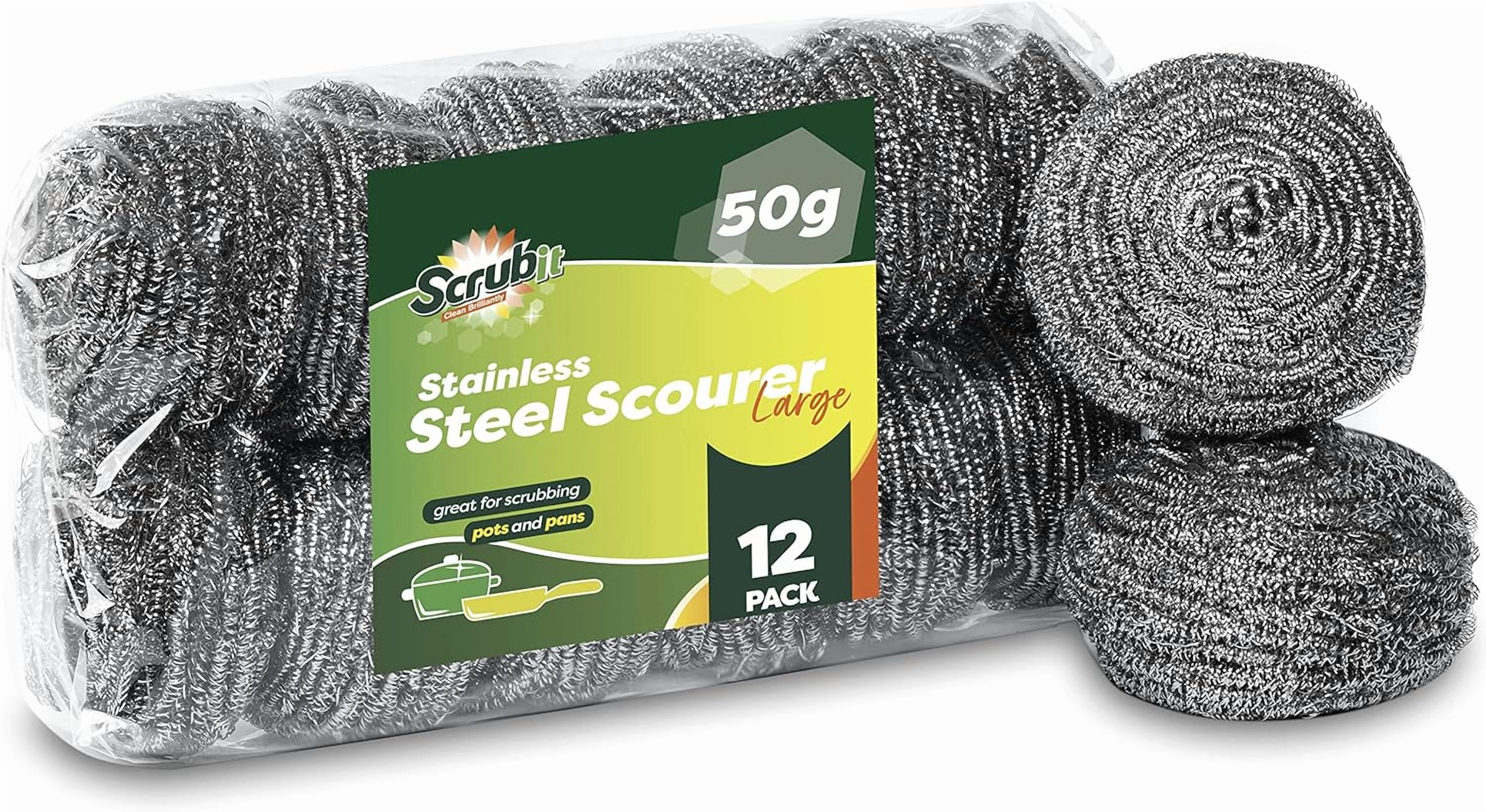 12 Pack Stainless Steel Scourers by Scrub It – Steel Wool Scrubber Pad ...