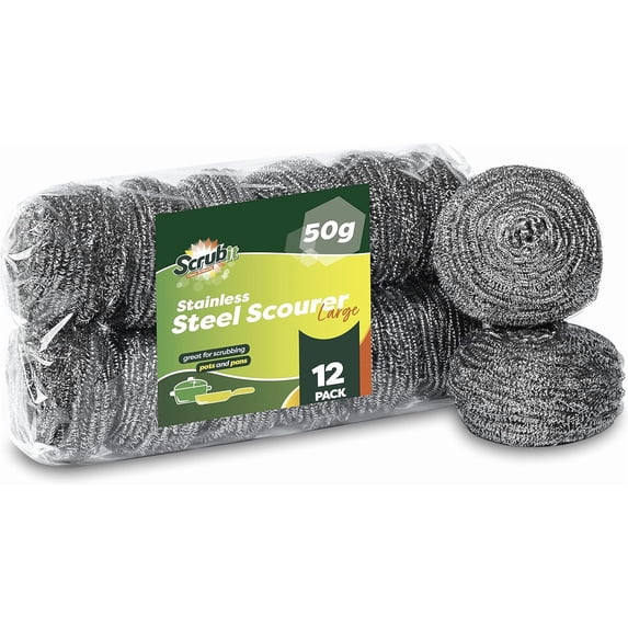 12 Pack Stainless Steel Scourers by Scrub It – Steel Wool Scrubber Pad ...