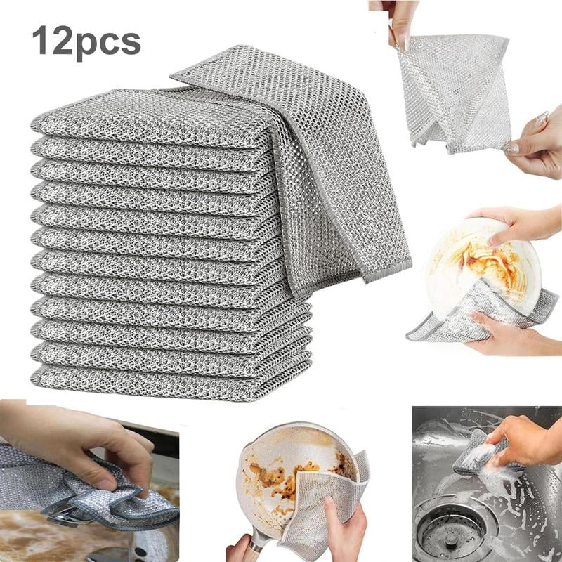 12 Pack Stainless Steel Scrubber, Non-Scratch Heavy-Duty Dish Cleaning ...