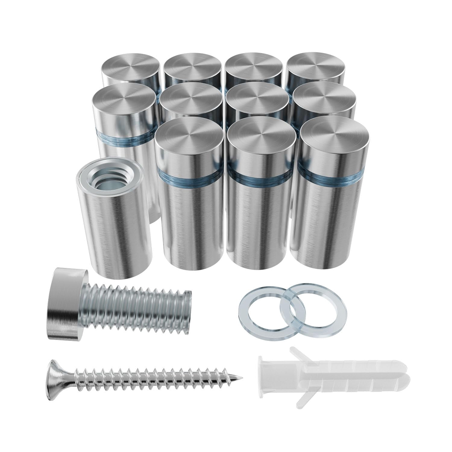 12-Pack Stainless Steel Standoff Screws with Wall Anchors & Rubber Pads ...
