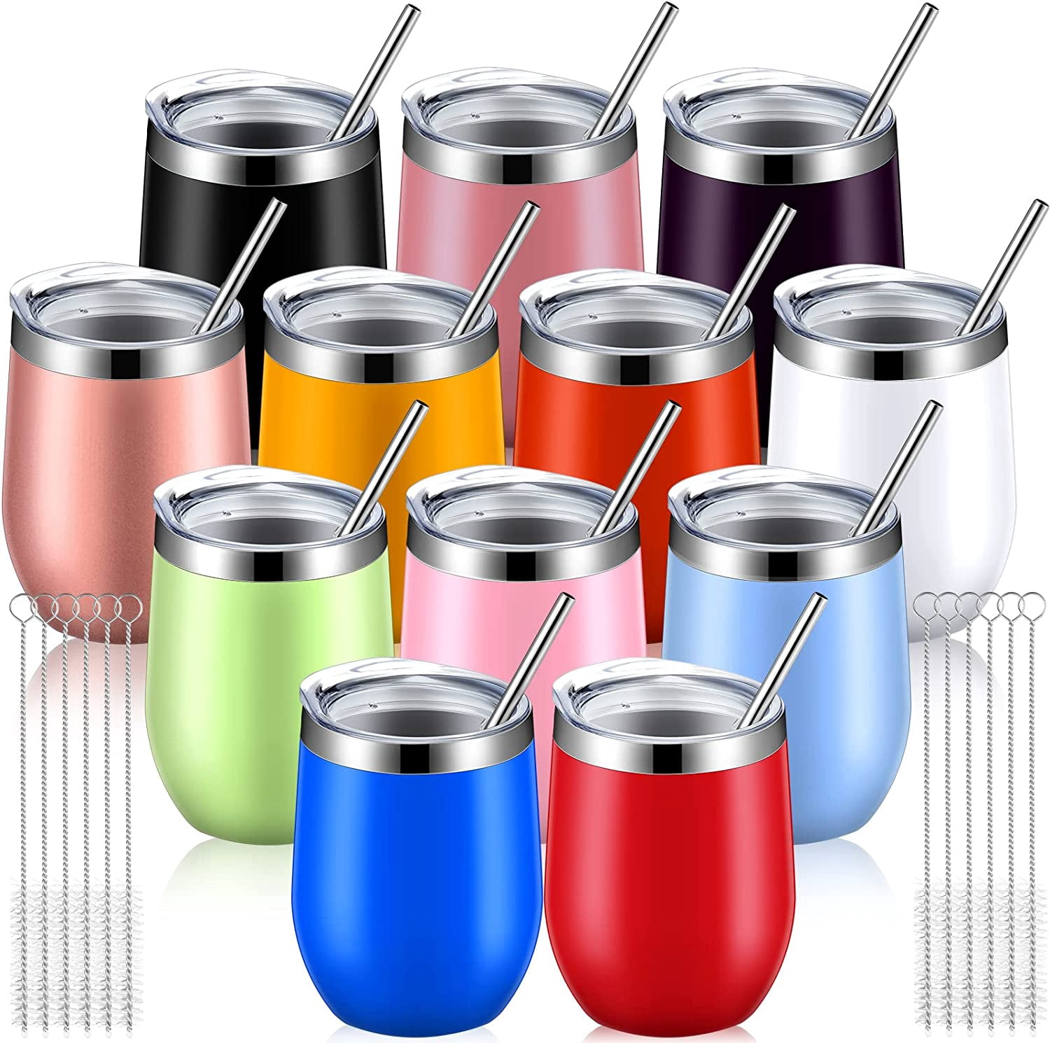 12 Pack Stainless Steel Stemless Wine Tumblers, 12 oz Double Layer ...