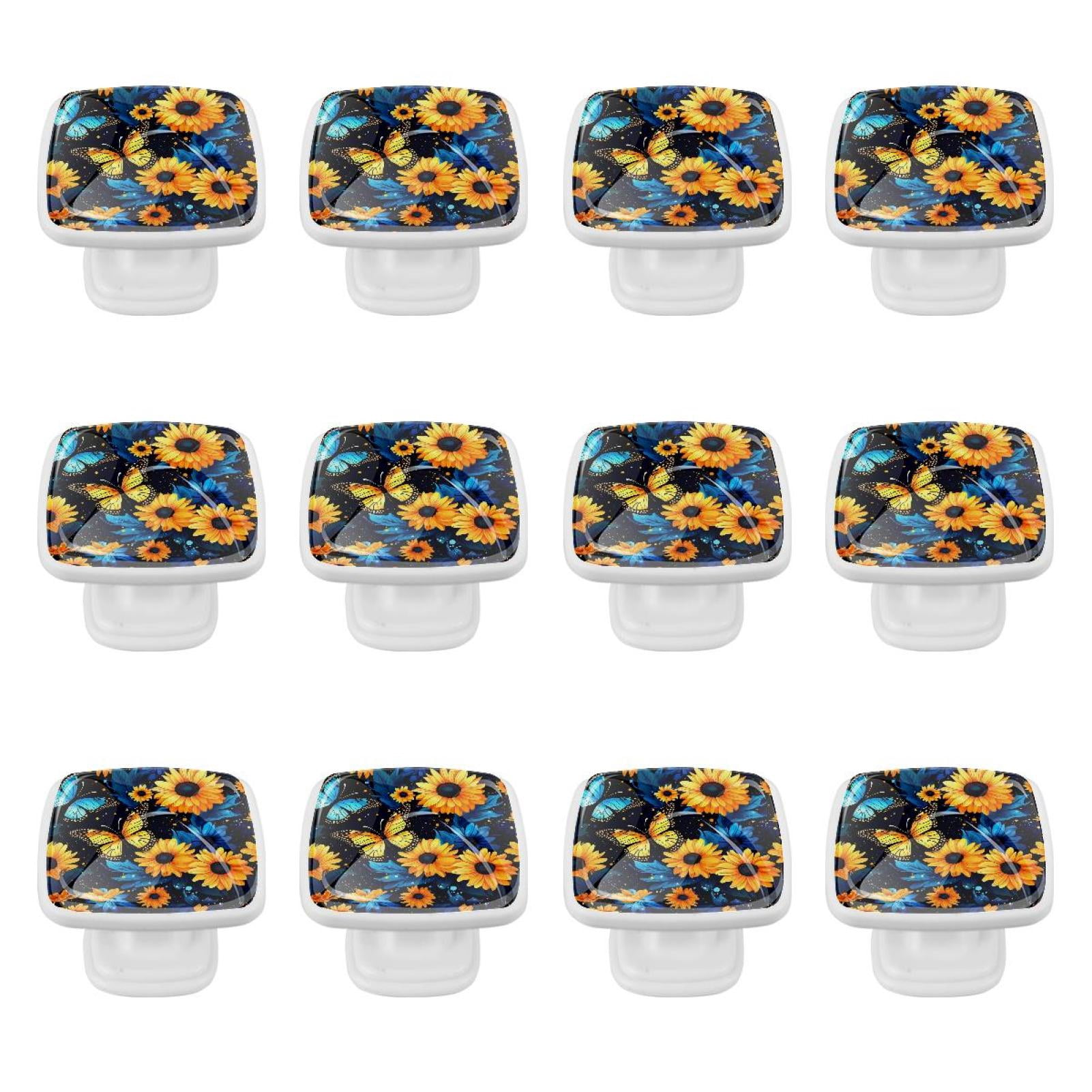 12 Pack Starry Night Sunflower Butterfly Kitchen Cabinet Square Knob ...
