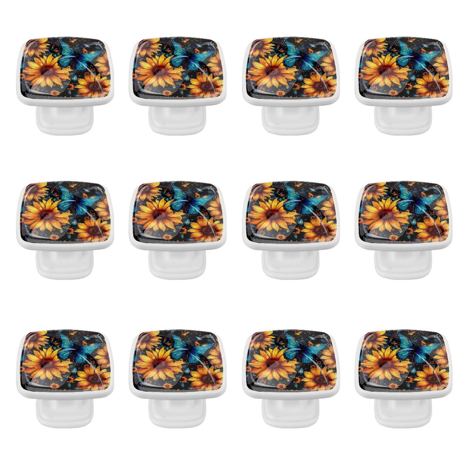 12 Pack Starry Night Sunflower Butterfly Kitchen Cabinet Square Knob ...