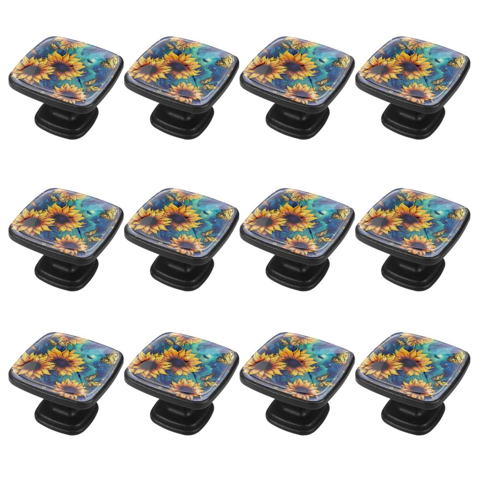 12 Pack Starry Night Sunflower Butterfly Kitchen Cabinet Square Knob ...