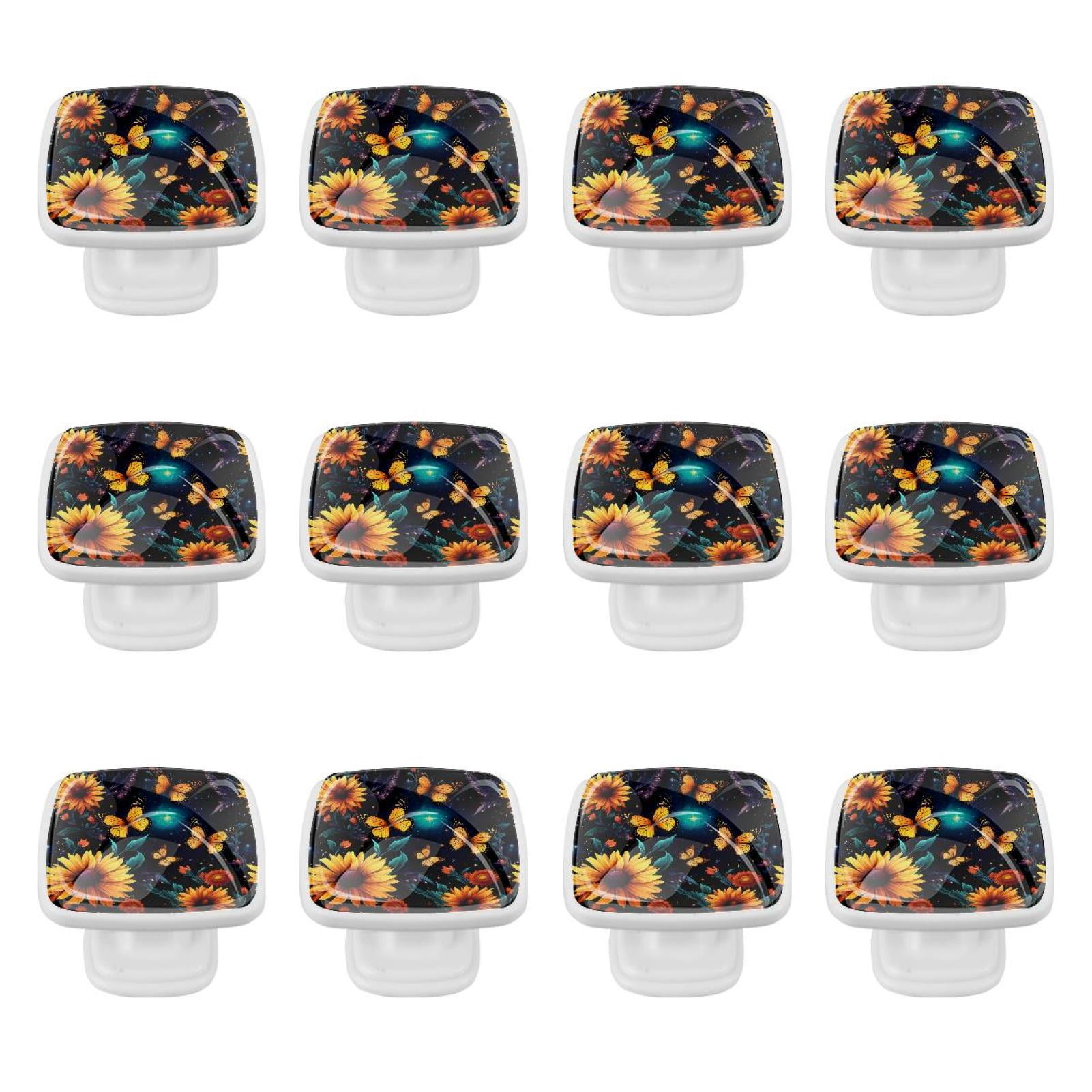 12 Pack Starry Night Sunflower Butterfly Kitchen Cabinet Square Knob ...