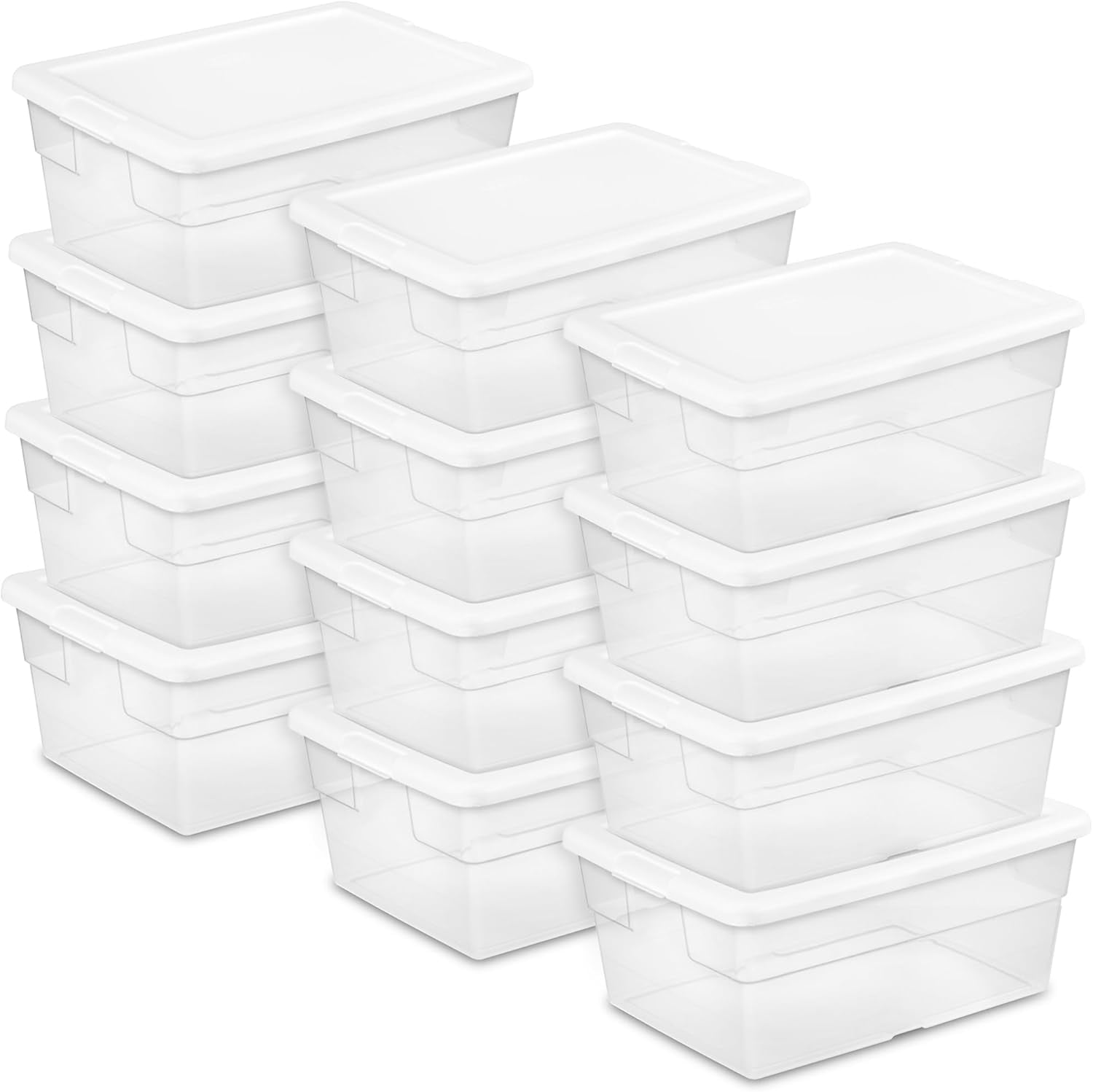 12-Pack Storage Box, Stackable Clear Plastic Bins with Snap-On Lids, 16 ...