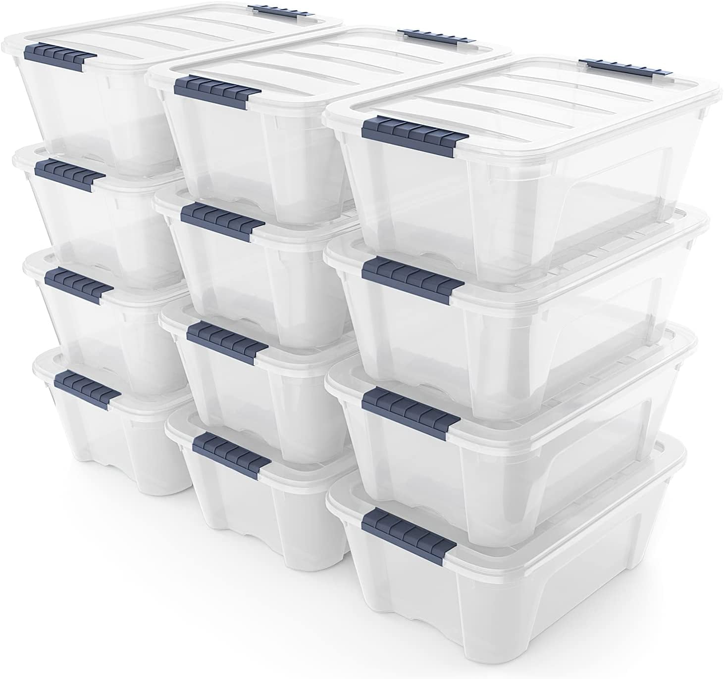 12 Pack Storage Box Storage Tote Boxes W/Clear Lid 13 Quart / 12 Liter ...