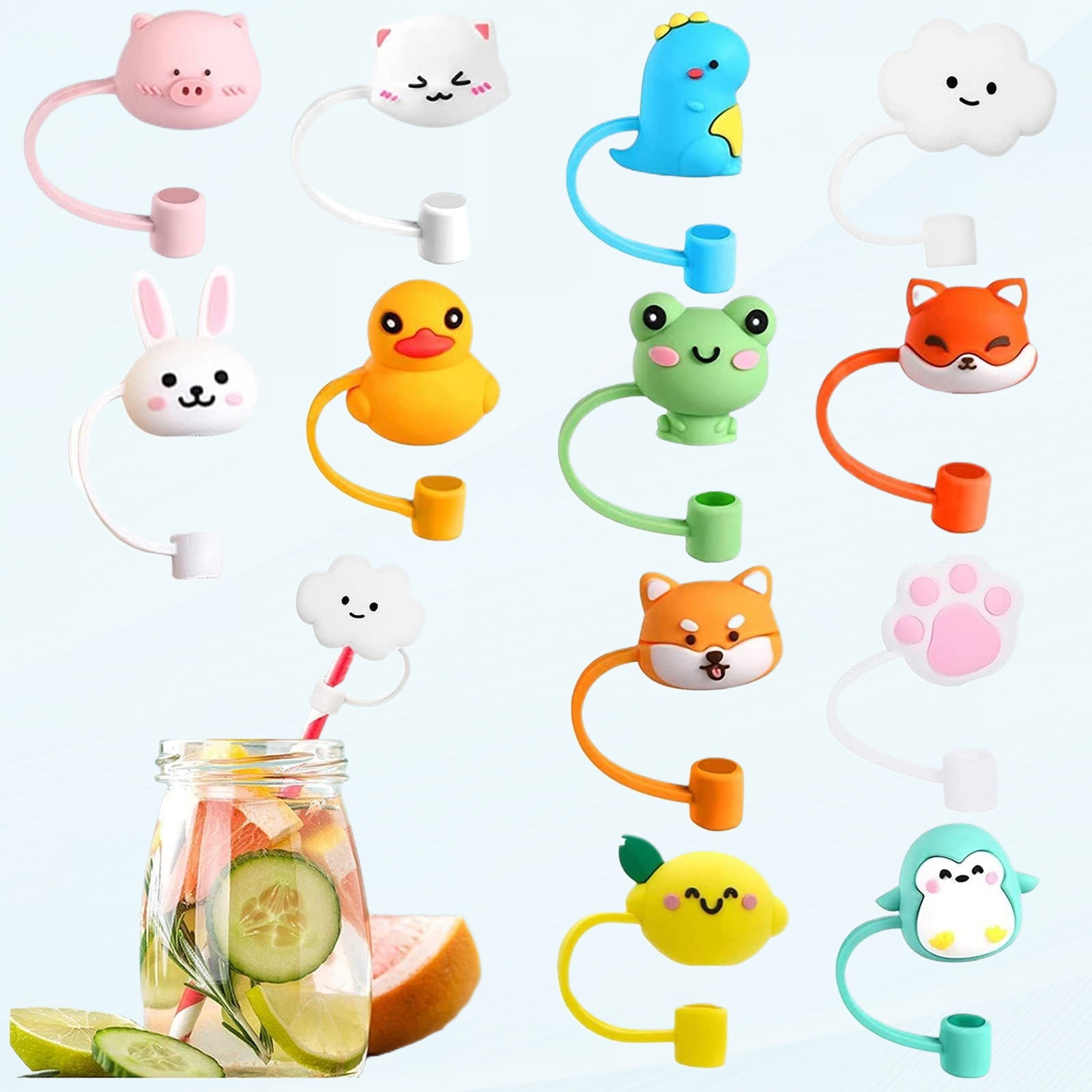 12-Pack Straw Cover, Cute Silicone Cloud Straw Cover, Animal Frog ...