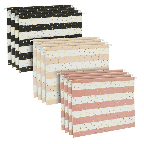 Paper Junkie 12 Pack Striped Hanging File Folders, Gold Foil Dots, 3 ...