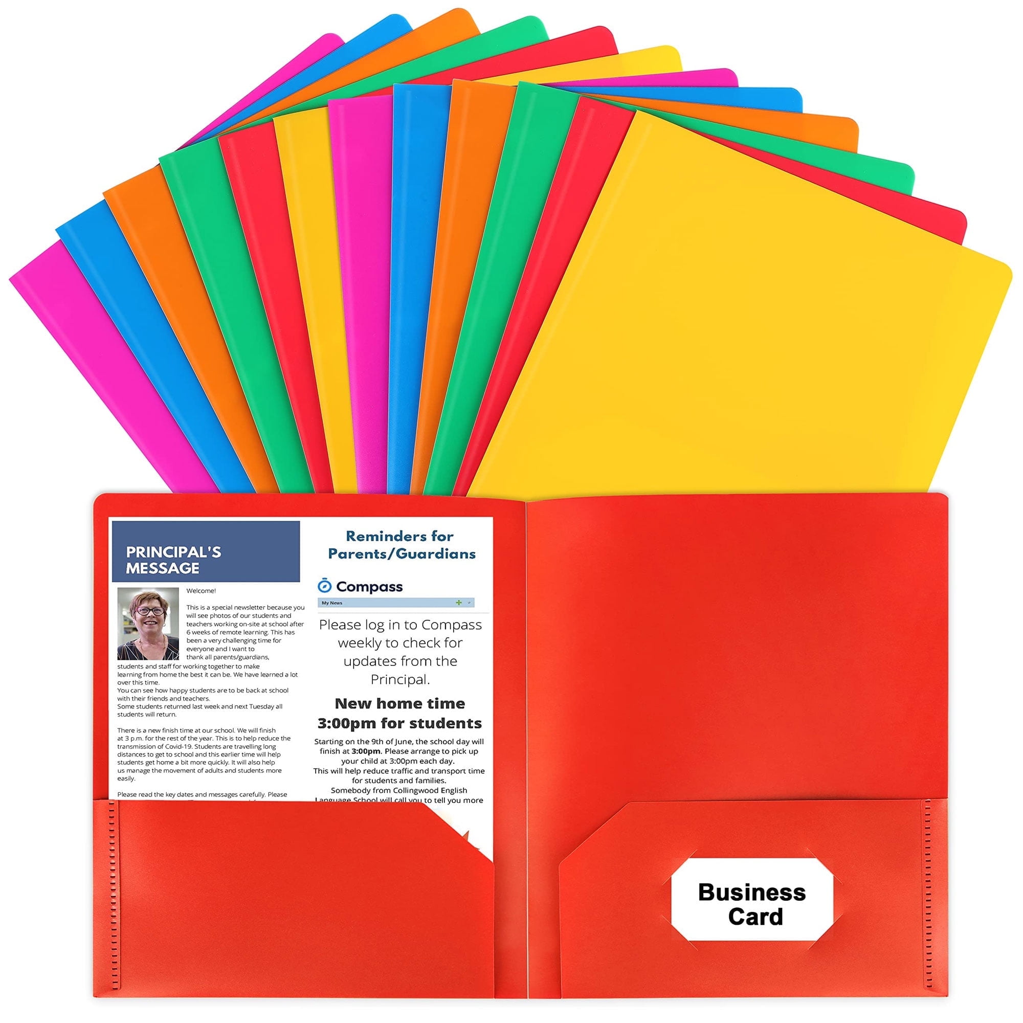12-Pack Sturdy Plastic Folders with Pockets 12 Color Heavy Duty Two ...