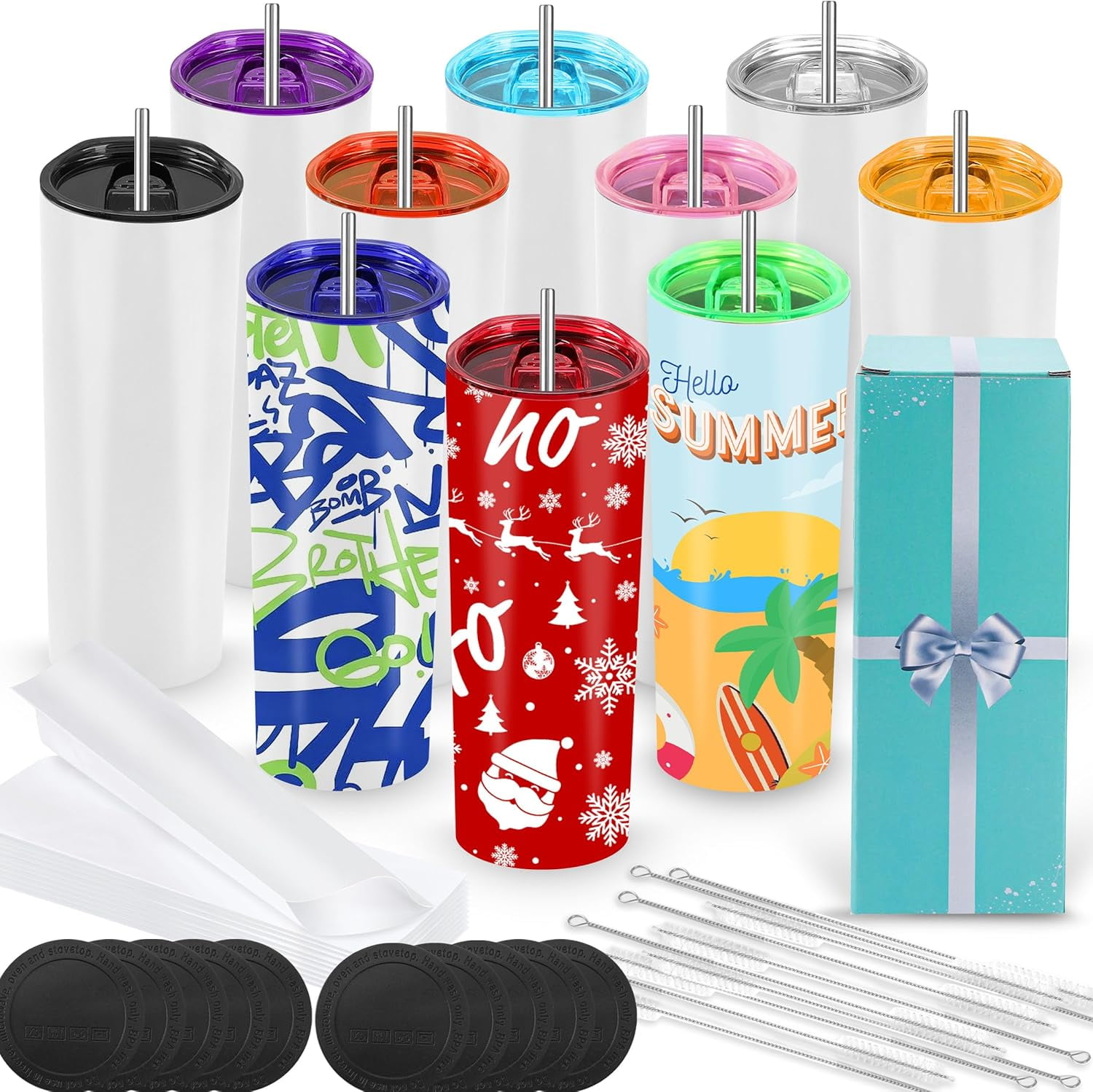 12 Pack Sublimation Tumblers 20 oz Bulk Blank Tumblers Skinny Straight ...