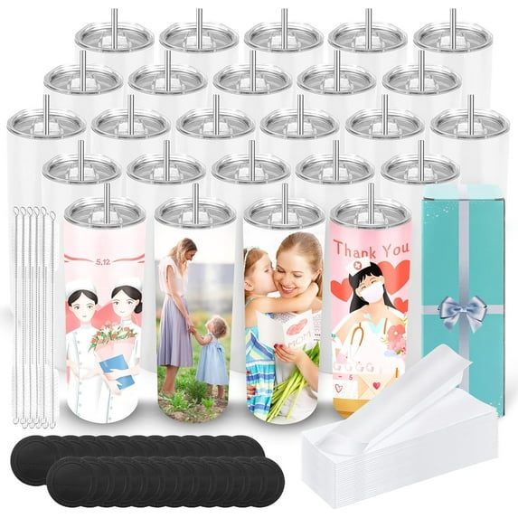 12 Pack Sublimation Tumblers 20 oz Bulk Skinny Straight Flat Bottom ...