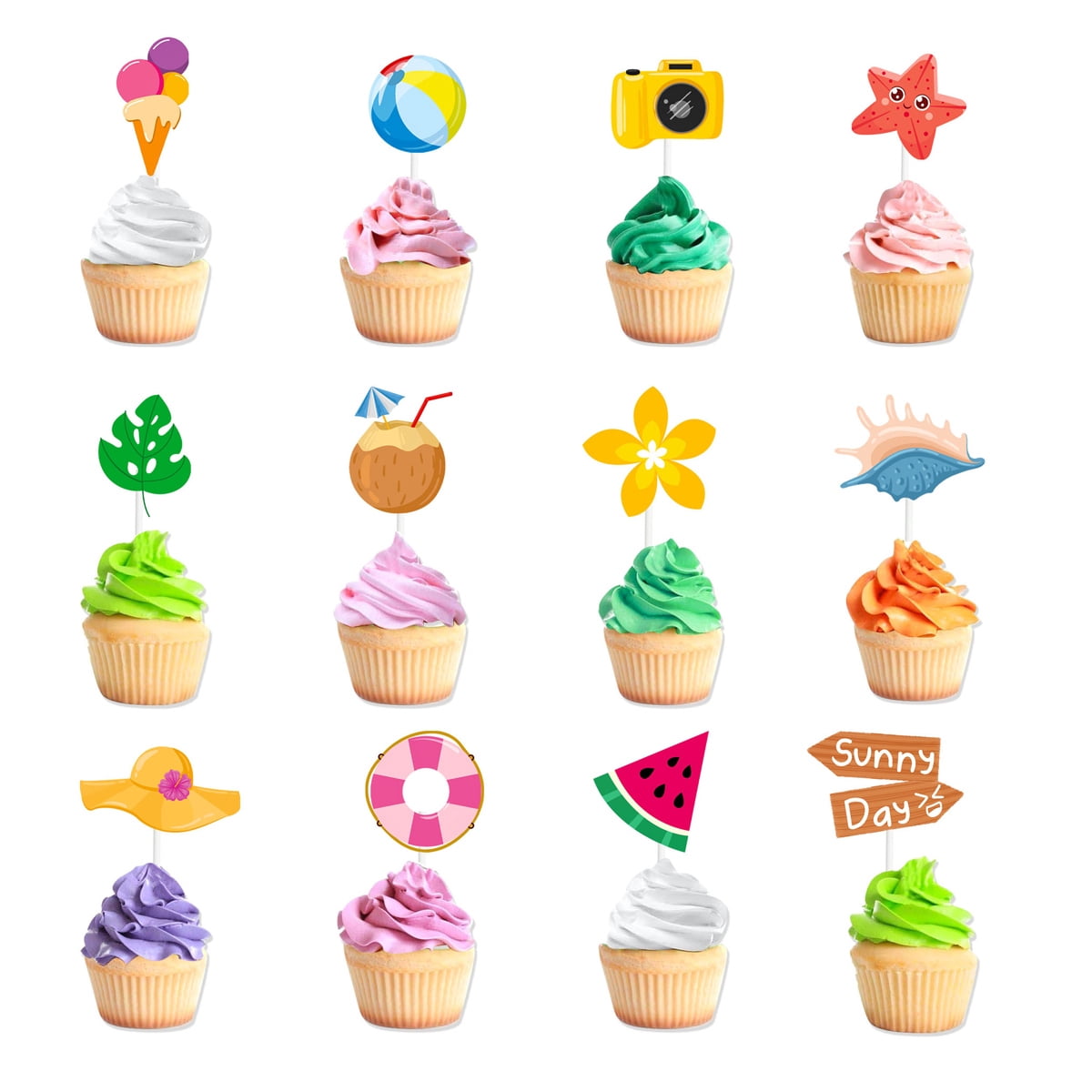 12 Pack Summer Beach Hawaii Cupcake Toppers, Baby Shower Hawaii Pool ...
