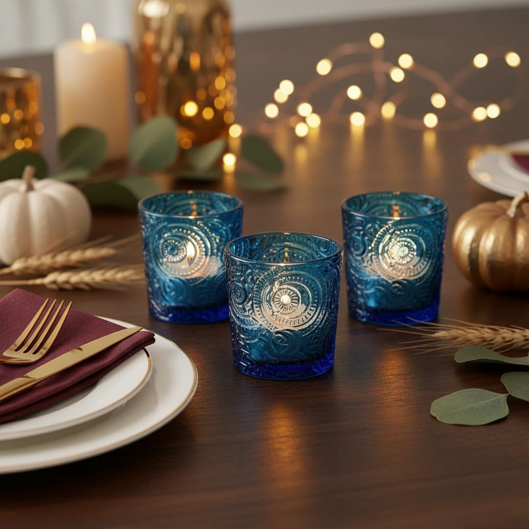 12 Pack Sun Moon Star Embossed Glass Tea Light Candle Holders - Votive ...