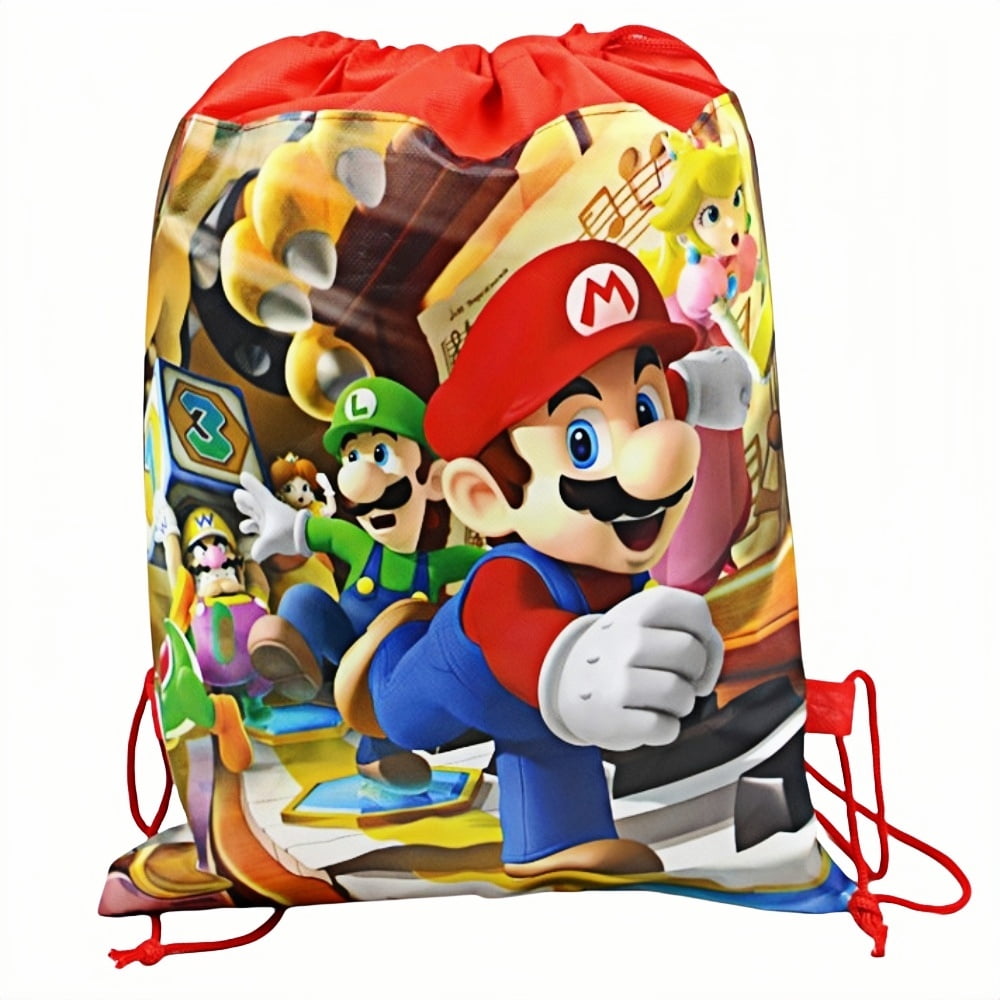 12-Pack Super Mario Bros Anime Themed Reusable Non-Woven Drawstring ...