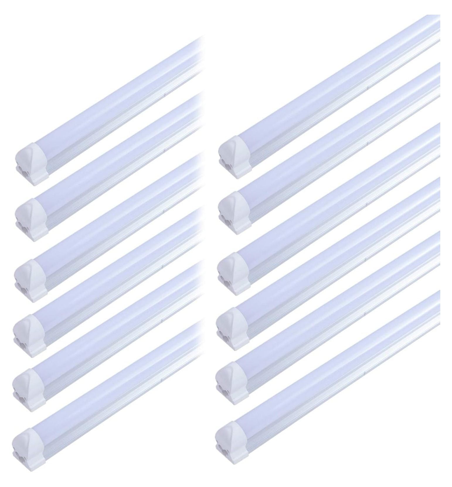 12-Pack T8 4FT LED Shop Light Fixture 24W 4 Foot Integrated TubeLight, Milky Cover 6000K ...