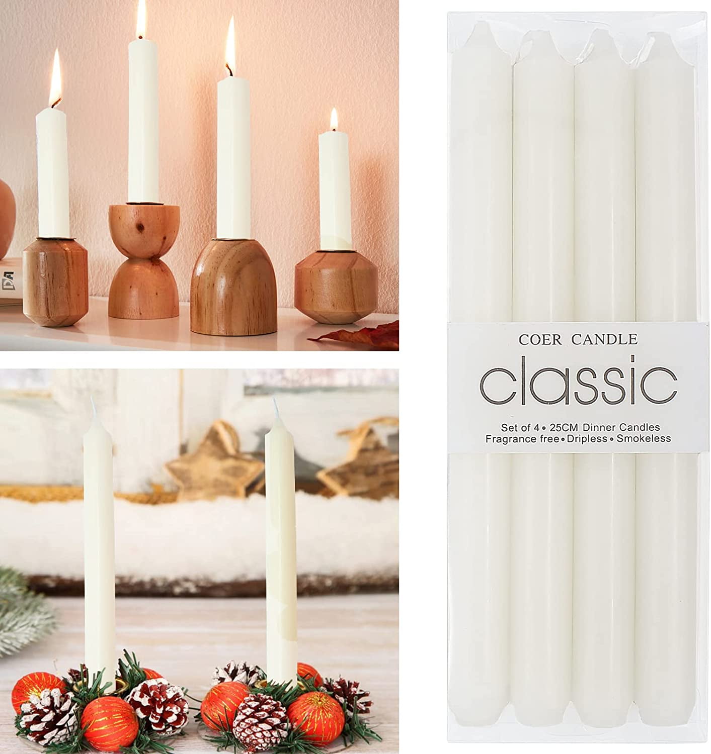 12 Pack Taper Candles White Long Candle Sticks 10 in, Smokeless ...