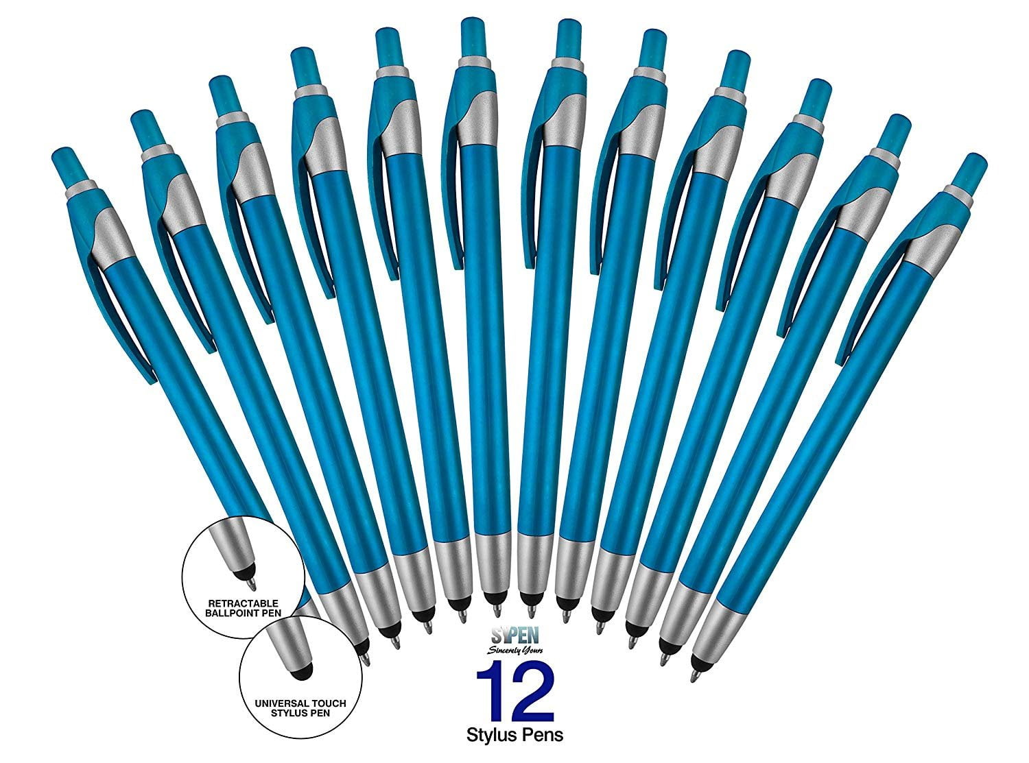12 Pack Teal Stylus with Ball Point Pen for iPad Mini, iPad 2/3, New ...