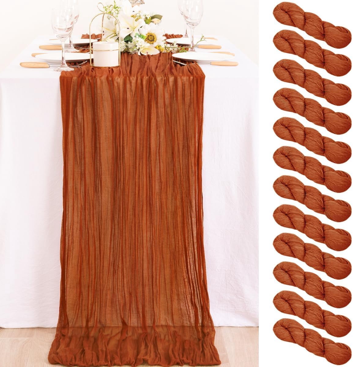 12 Pack Terracotta Cheesecloth Table Runner 10ft Rustic Burnt Orange ...