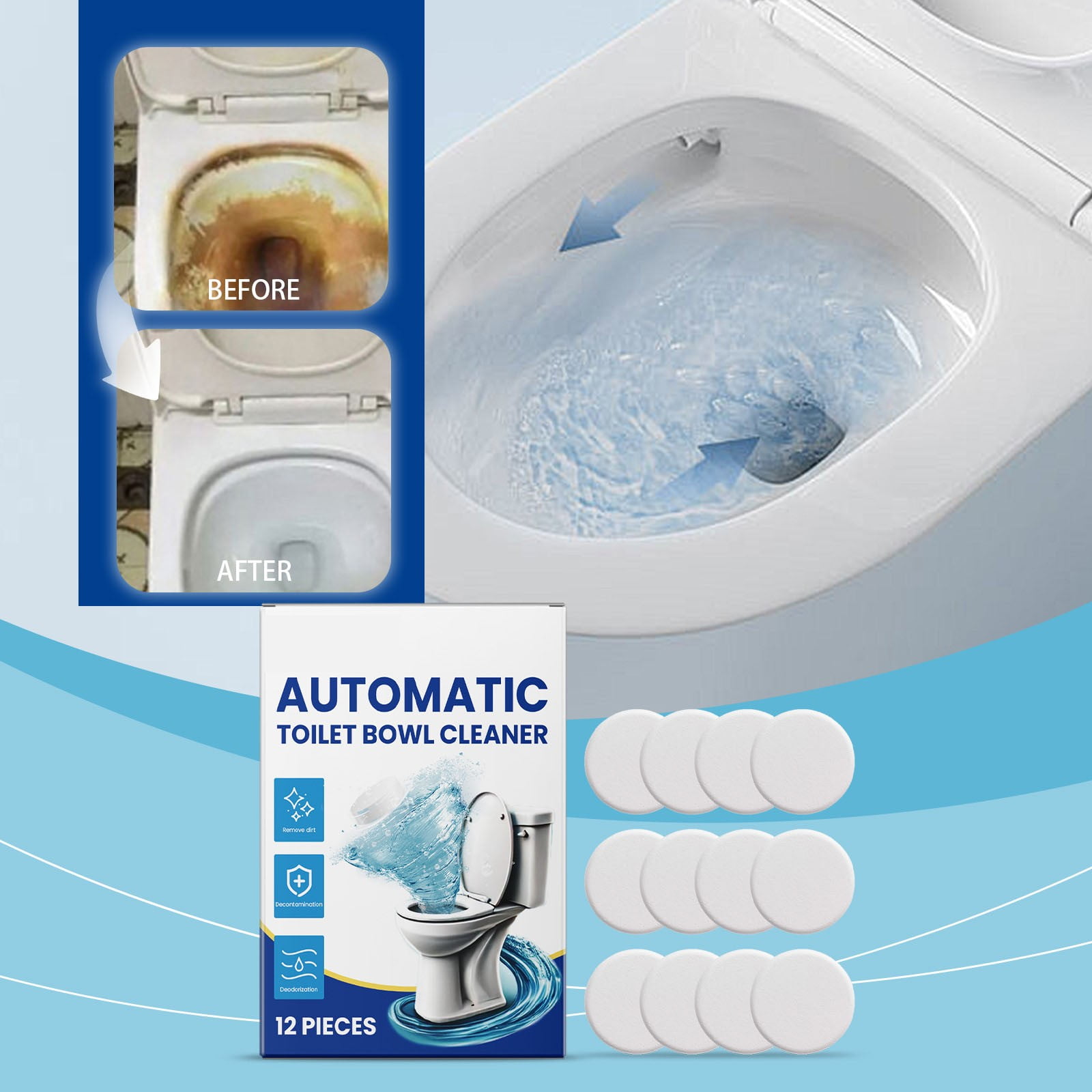 12-Pack Toilet Bowl Cleaner Tablets, Sustained-Release, Drop-In Tank ...