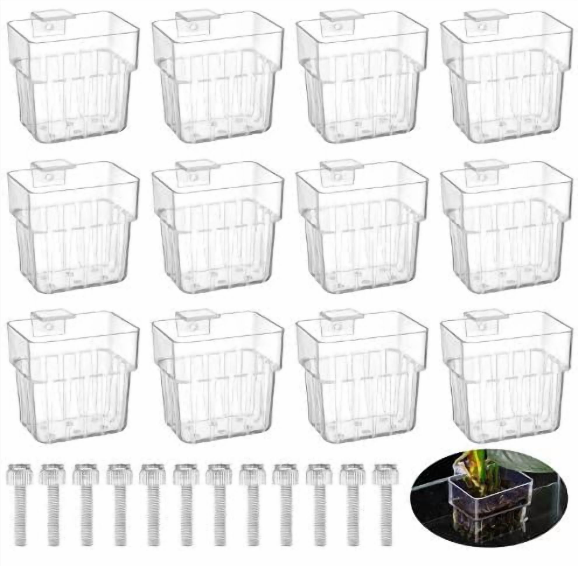 12 Pack Top Hanging Fish Tank Plant Pot Clear Aquarium Plant Holder ...
