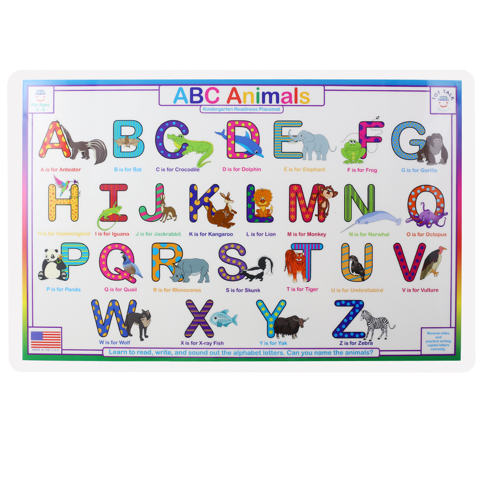 12 Pack: Tot Talk ABC Animals Placemat - Walmart.com