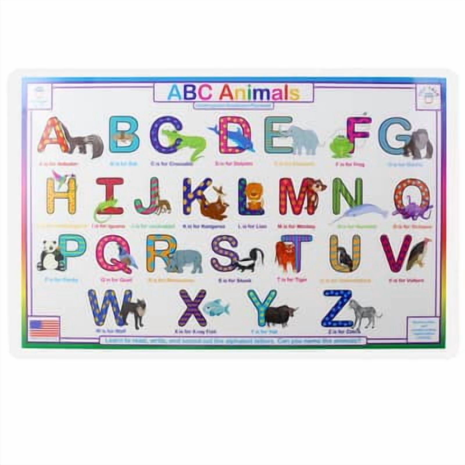 12 Pack: Tot Talk ABC Animals Placemat - Walmart Business Supplies