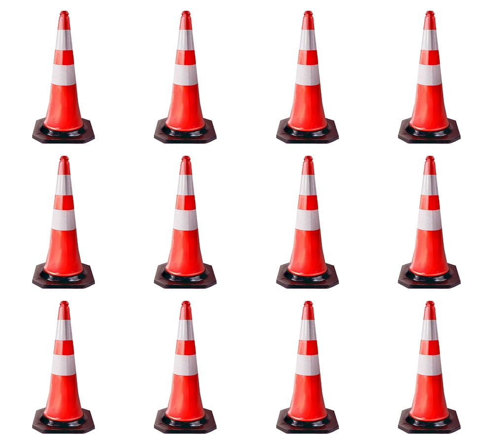 12 Pack Traffic Cones 28 Inch with Reflective Collars & Solid Black ...