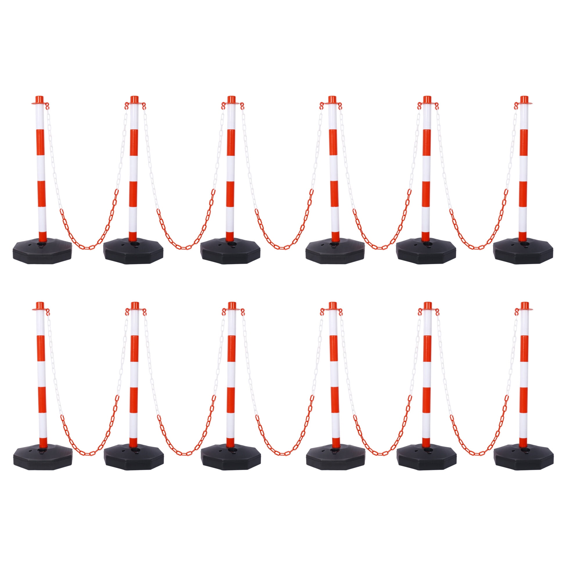 12 Pack Traffic Delineator Post with Base and 5FT Plastic Chain Links ...